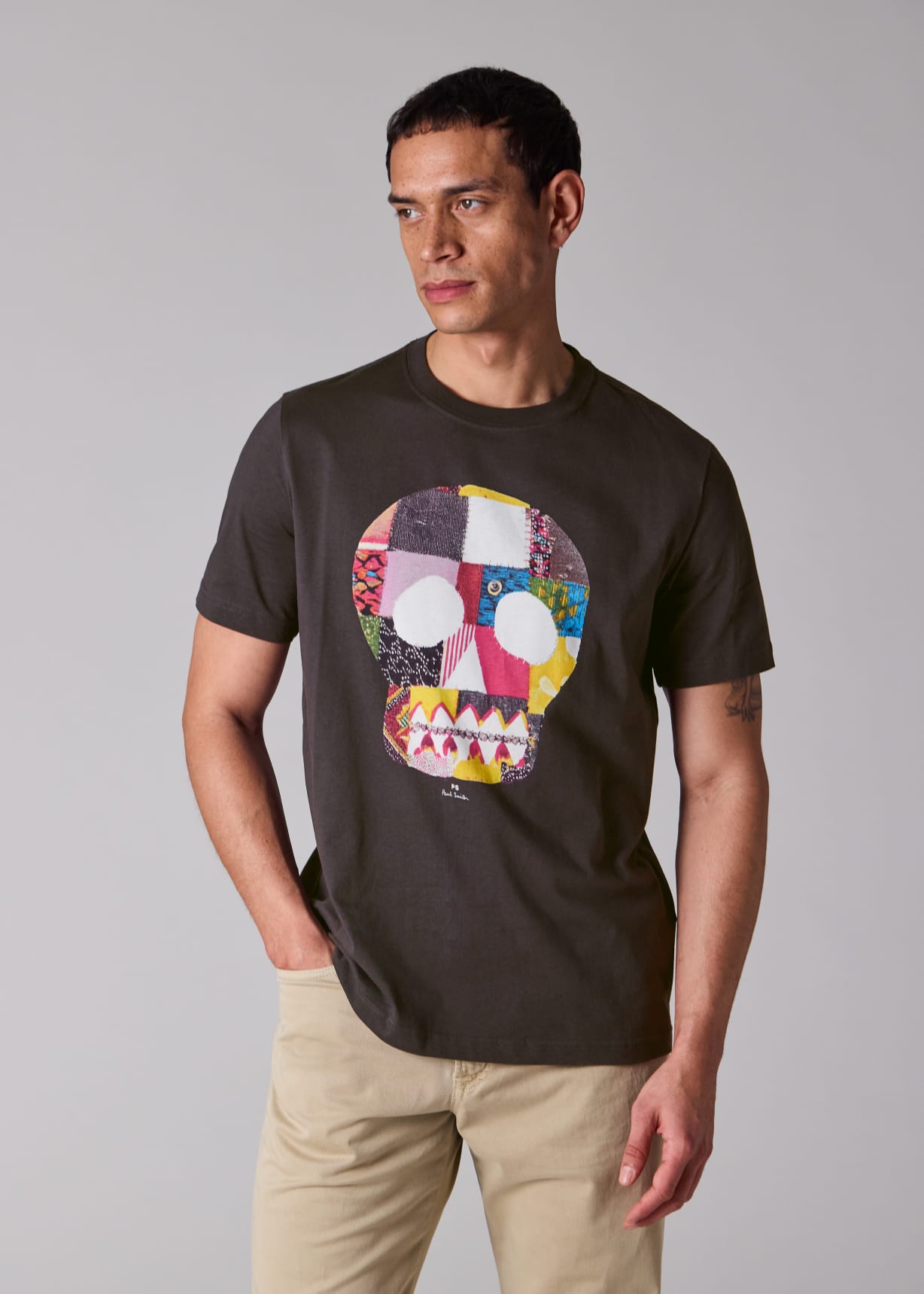 Men's Charcoal Grey 'Fabric Skull' Print T-Shirt