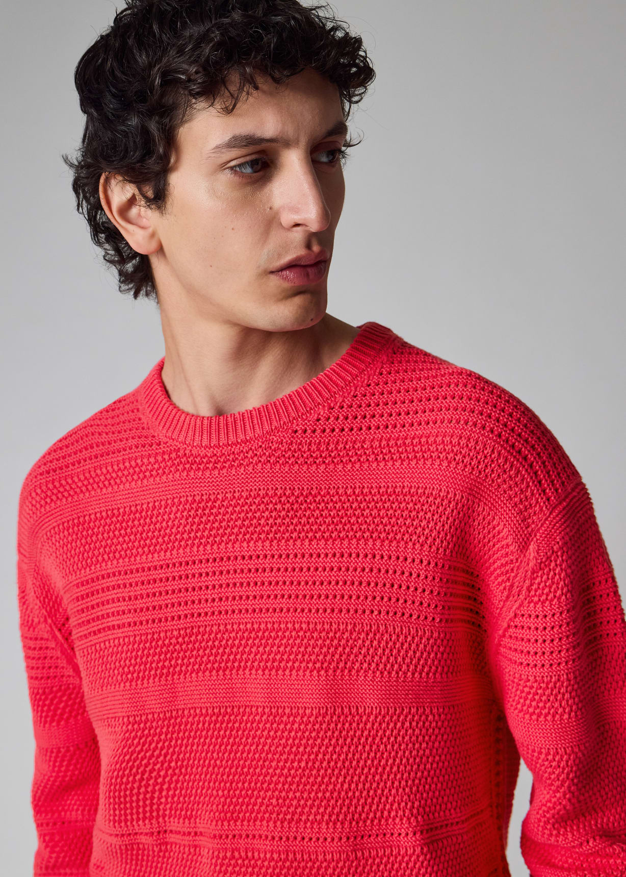 Men's Bright Pink Textured Cotton Sweater