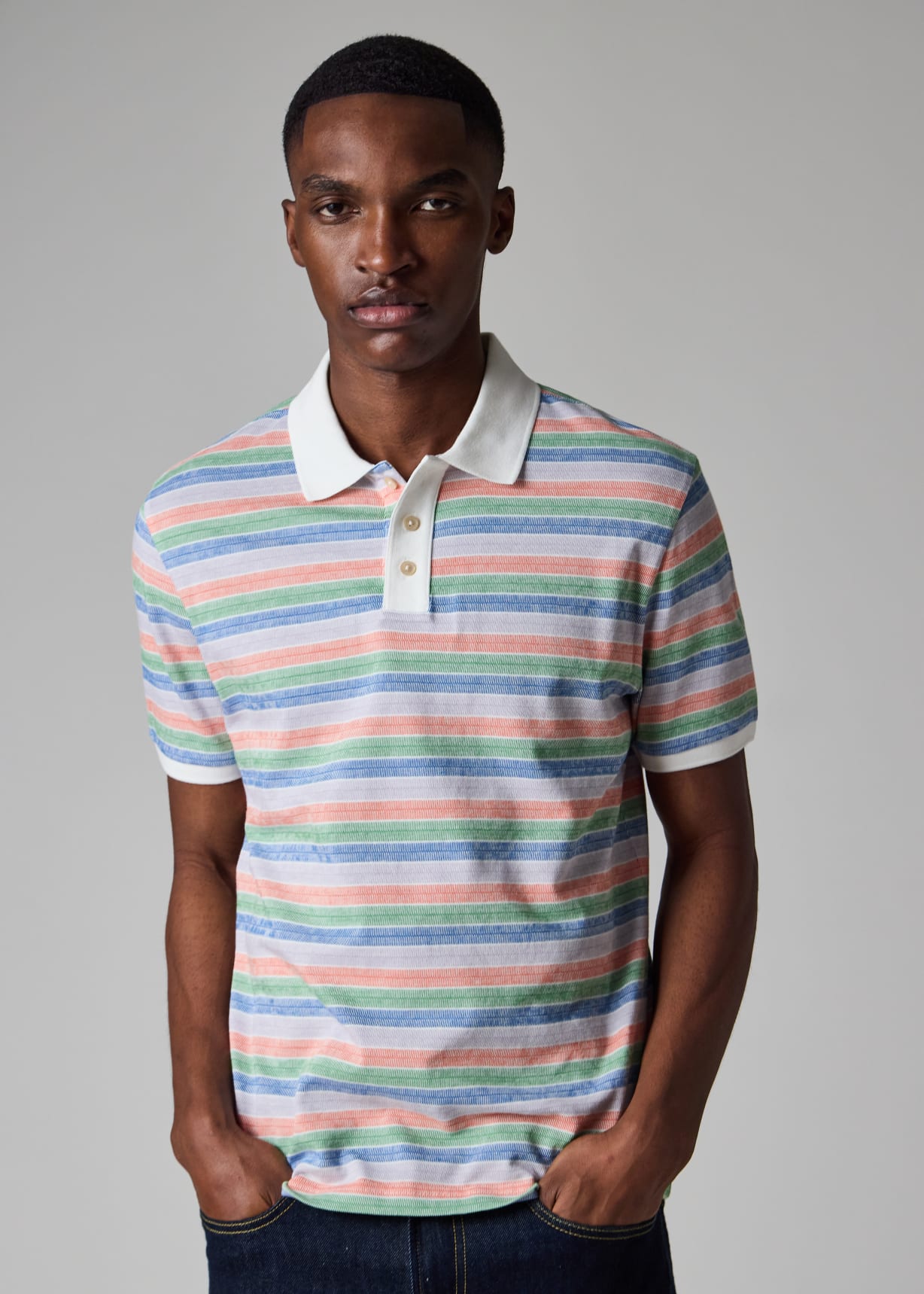 Men's Multicolour Stripe Cotton Polo Shirt