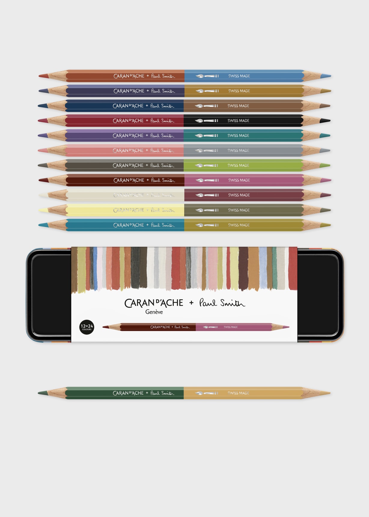 Caran d'Ache + Paul Smith - Set of 12 BICOLOR Pencils and Brush