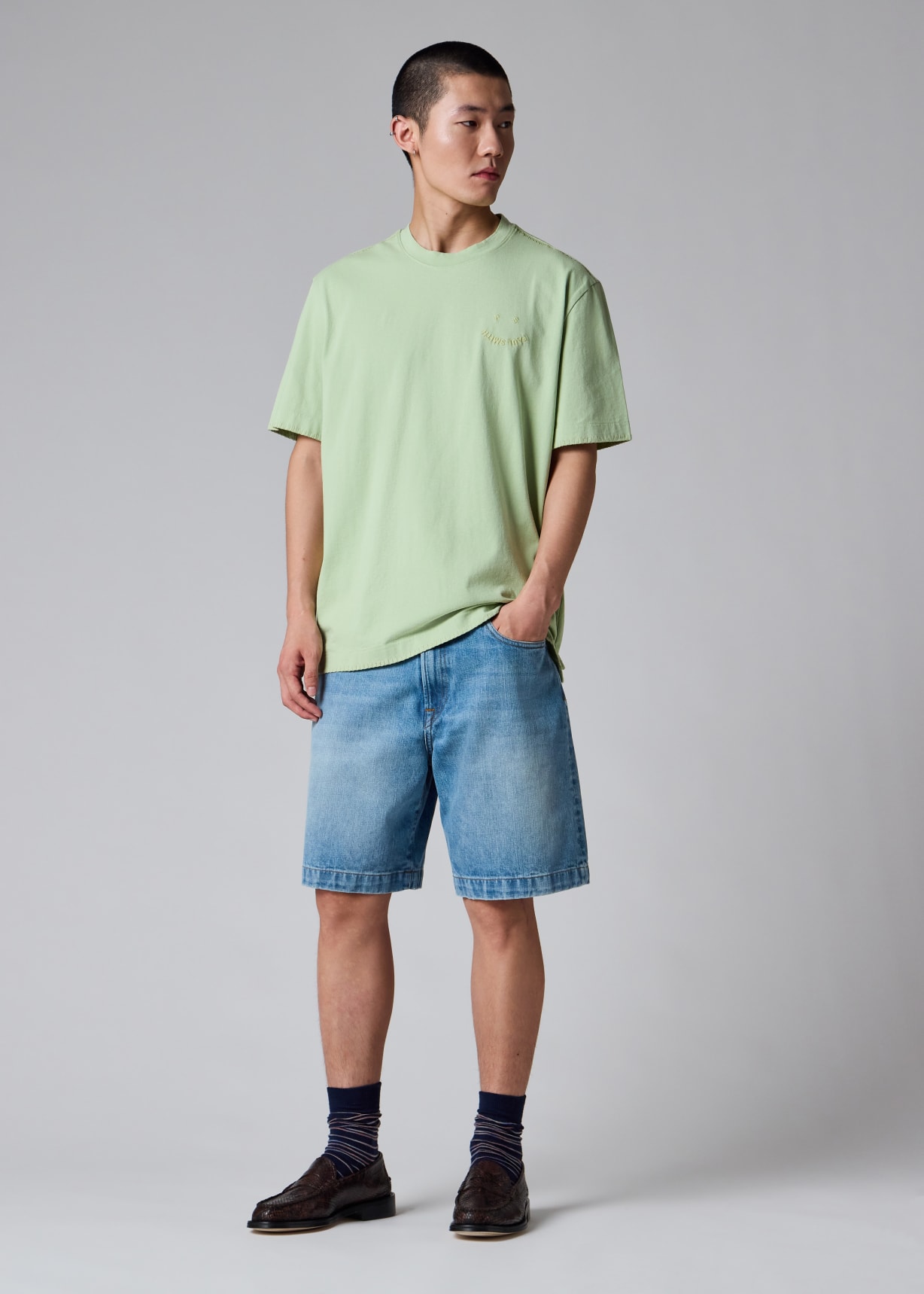 Men's Pale Green Blanket-Stitch 'Happy' T-Shirt