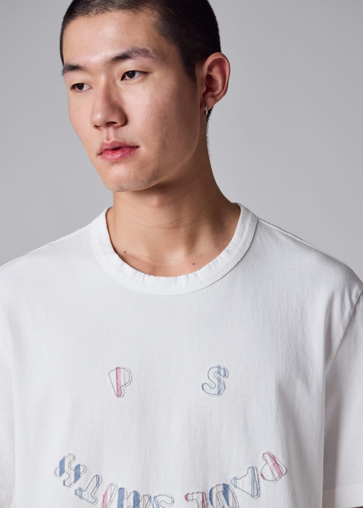 Men's White 'Happy' Applique T-Shirt