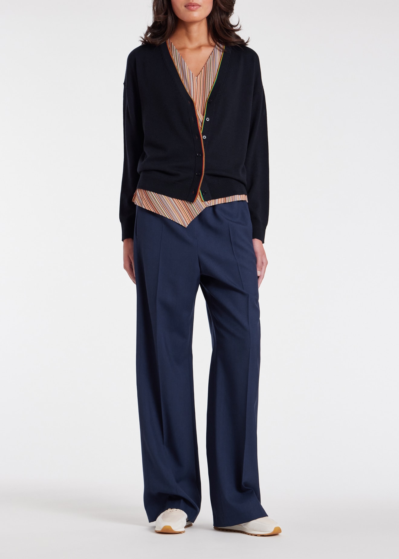 Women's Navy Merino Wool 'Signature Stripe' Cardigan