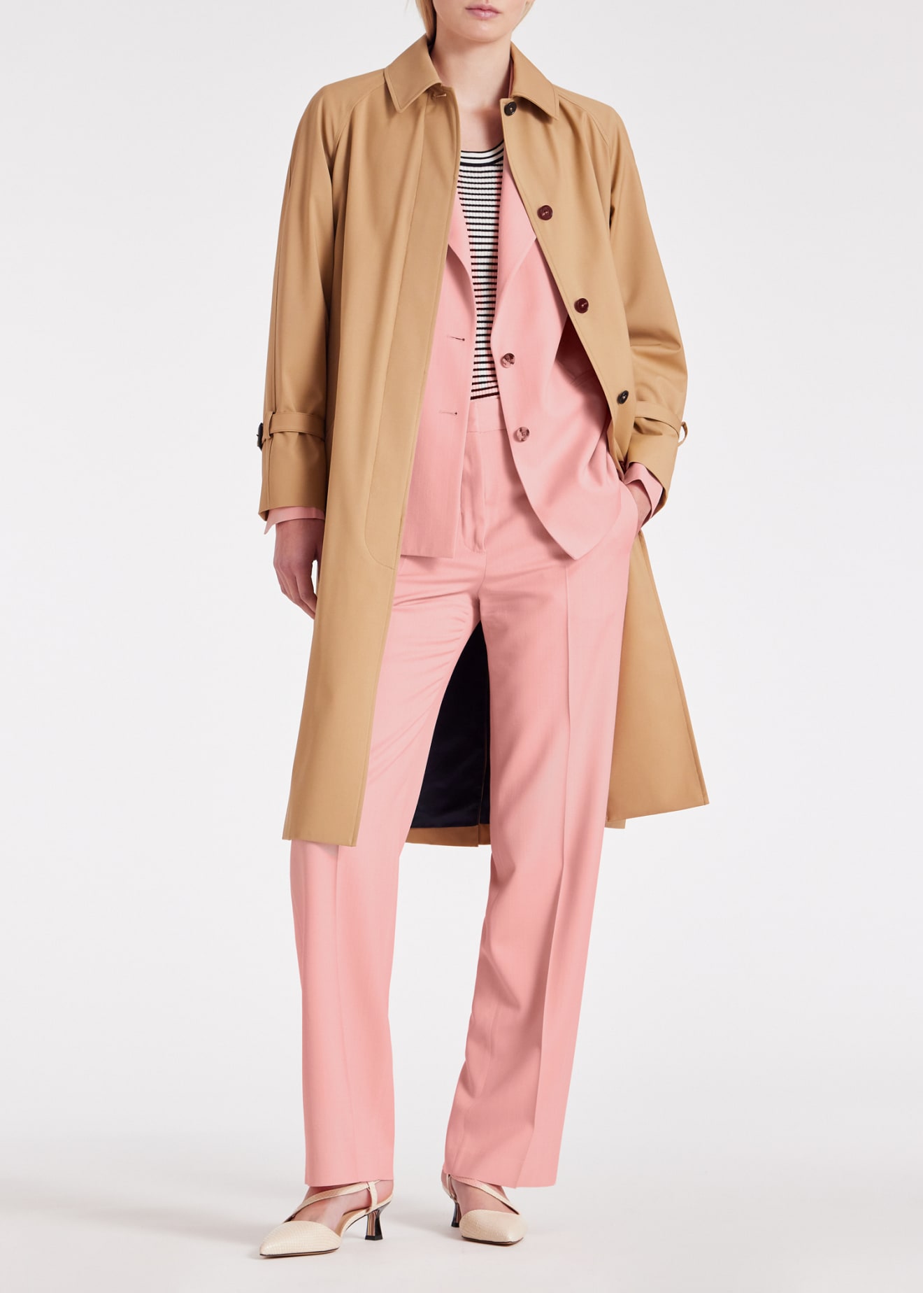 Women's Camel Wool Belted Trench Coat