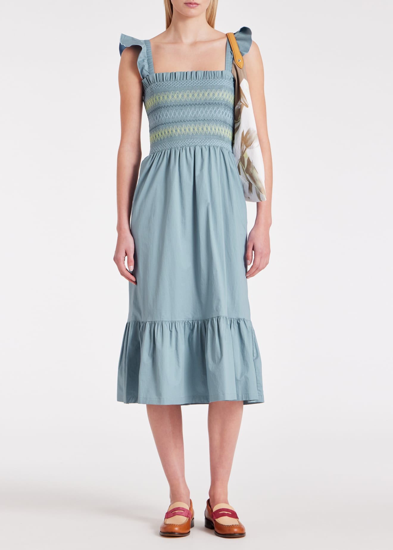 Women's Dusky Blue Shirred Midi Dress Paul Smith