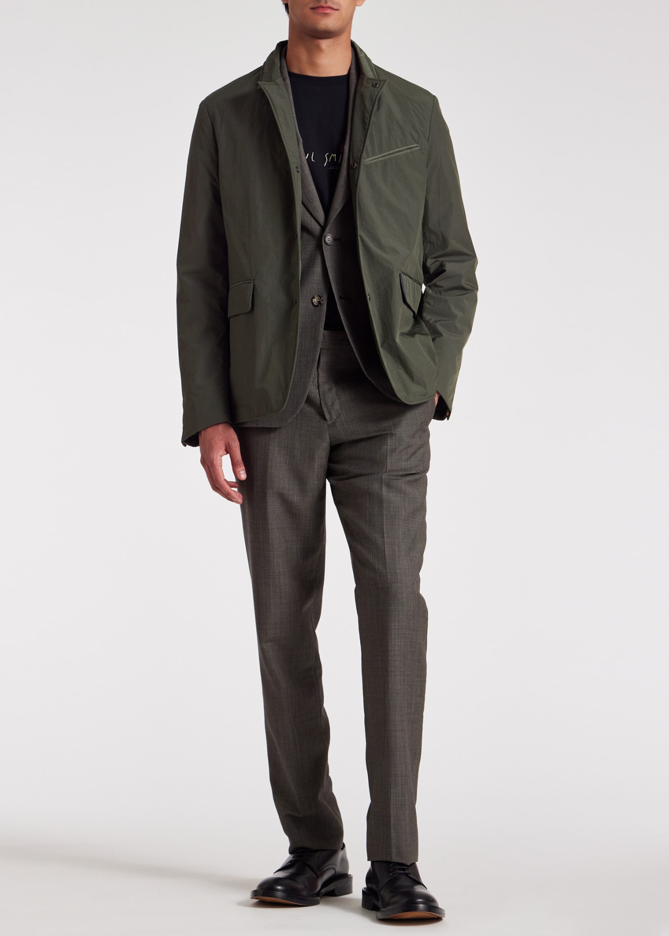 Men's Khaki Recycled Nylon Four-Button Jacket