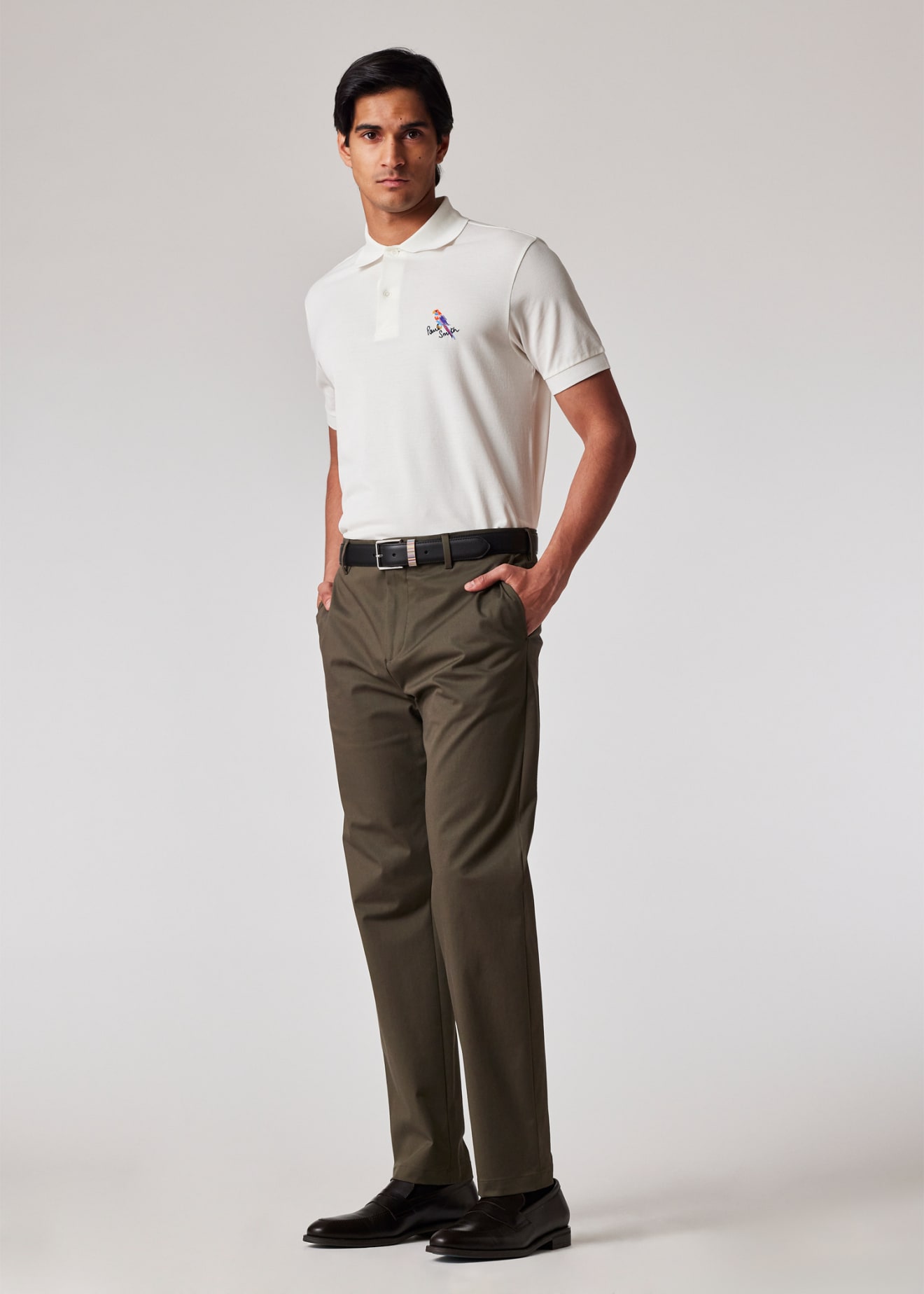 Men's White Embroidered 'Bird' Cotton Polo Shirt