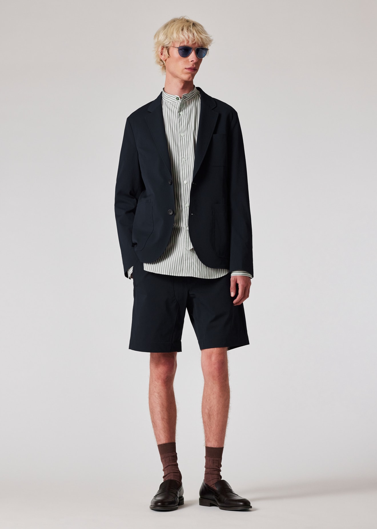 Men's Navy Seersucker Unlined Patch-Pocket Blazer