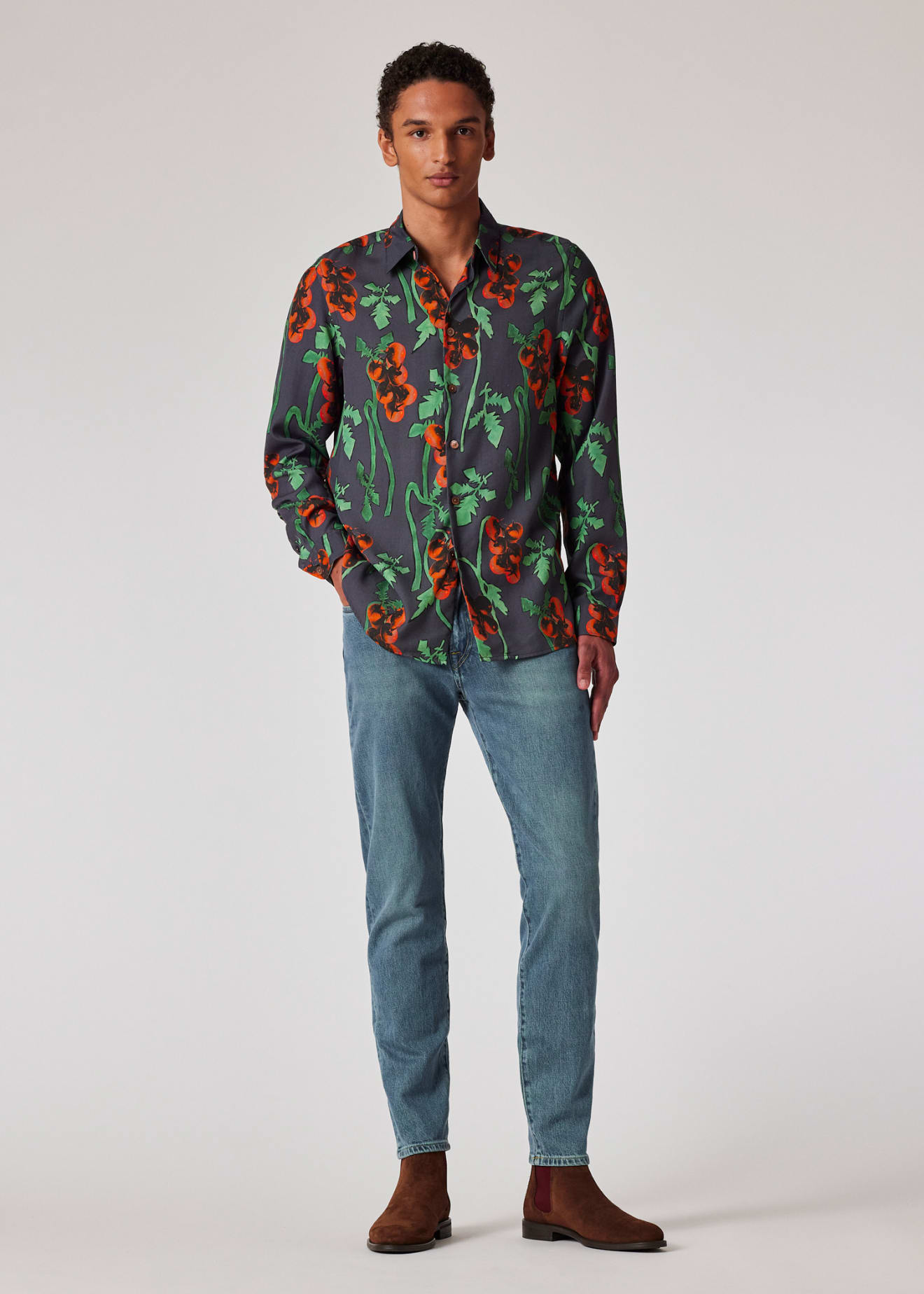 Men's Navy 'Tomato Vine' Print Long Sleeve Shirt