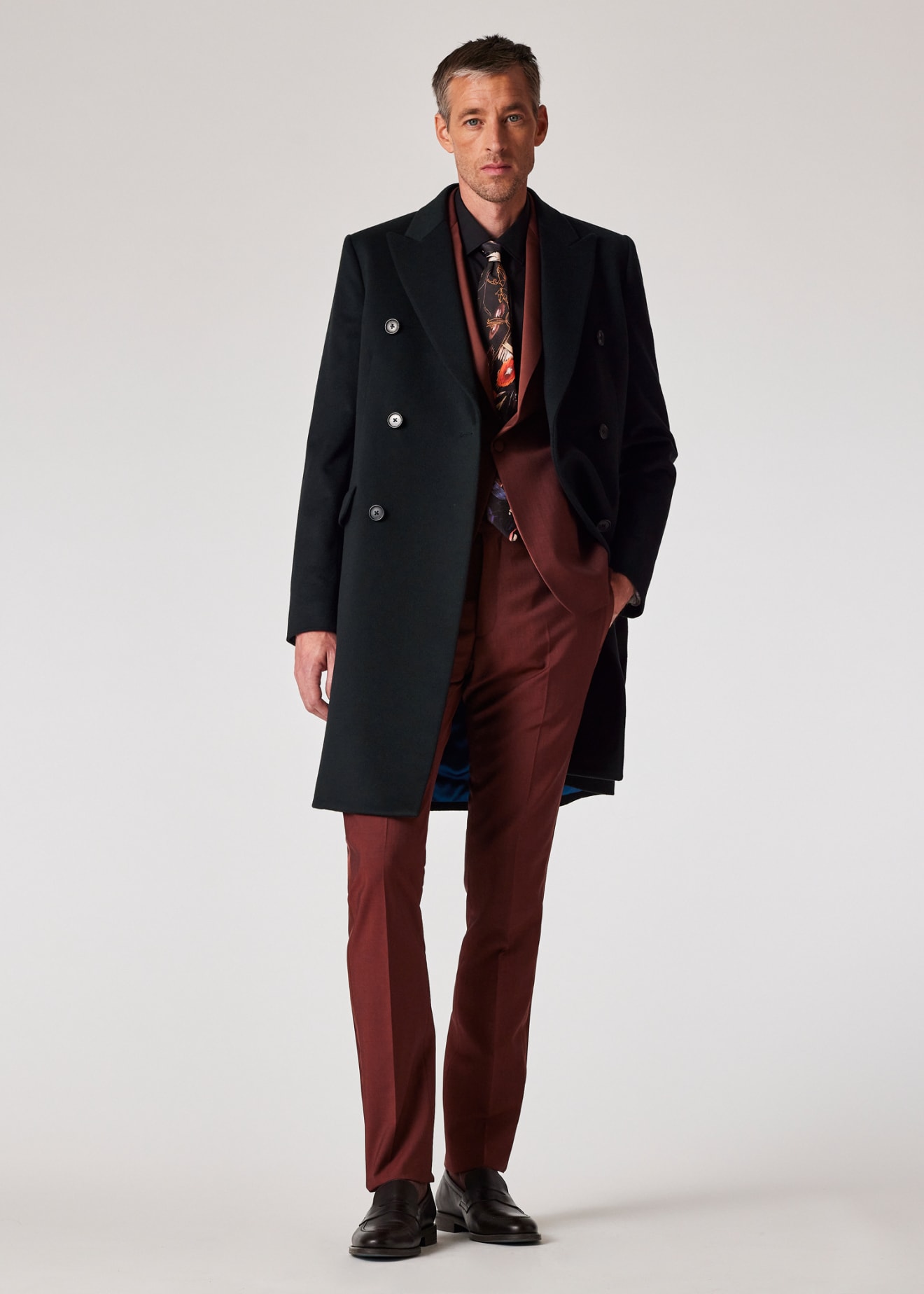 Men's Dark Green Wool-Cashmere Blend Double Breasted Overcoat Men's Dark Green Wool-Cashmere Blend Double Breasted Overcoat