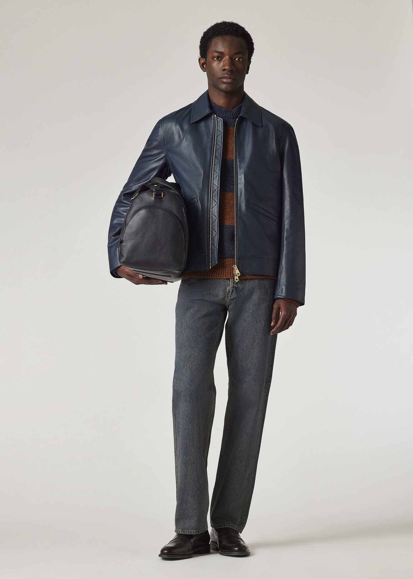 Men's Slim-Fit Dark Blue Leather Jacket