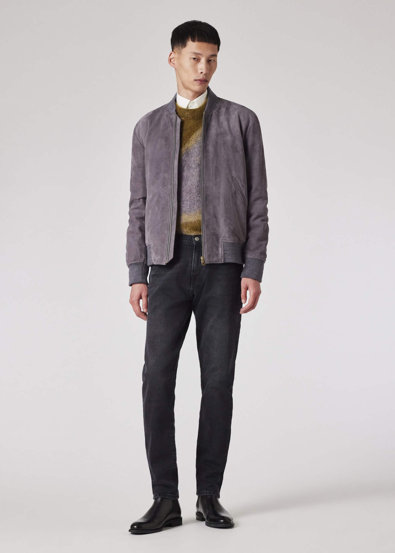 Men's Lavender Suede Bomber Jacket