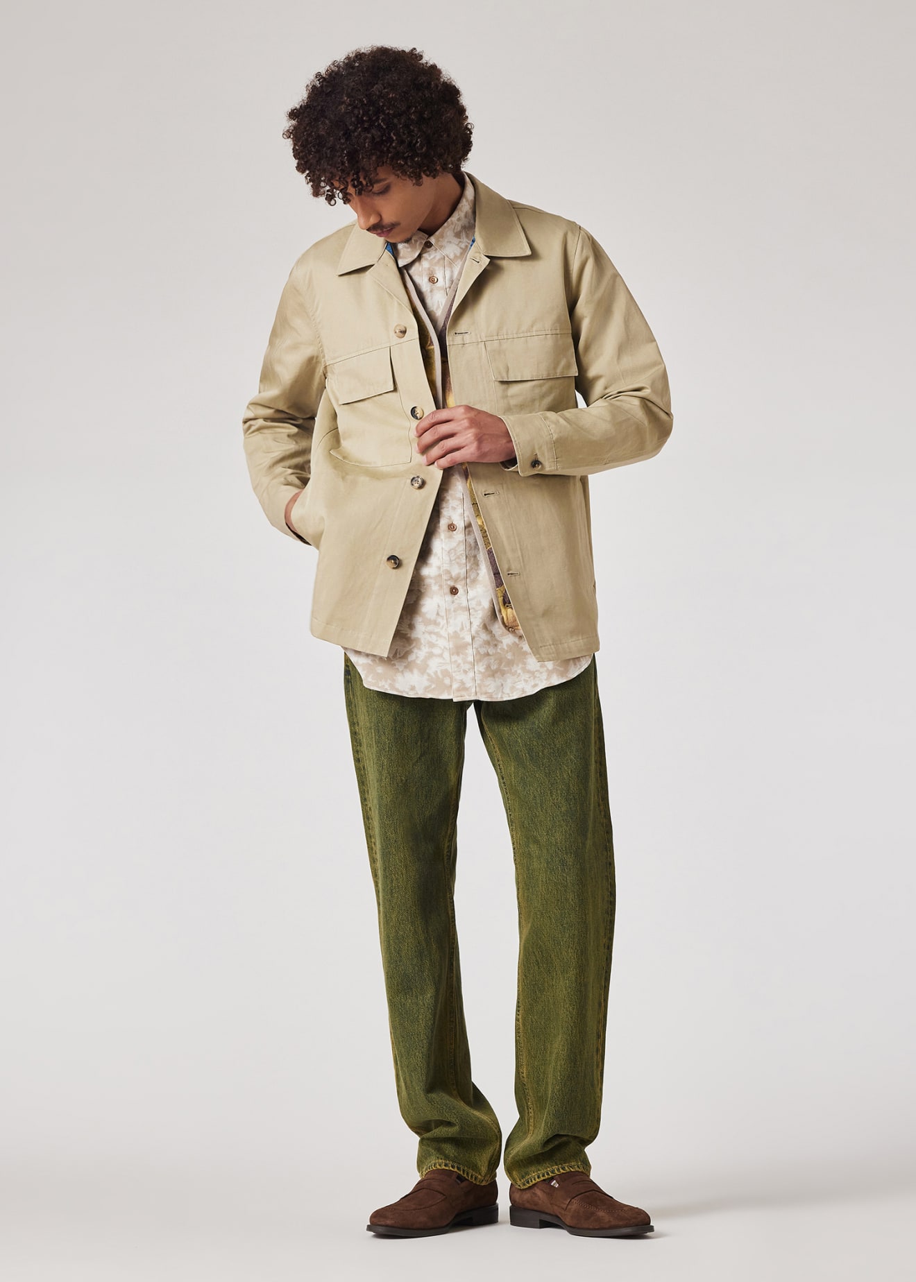 Men's Beige Cotton-Linen Shirt Jacket