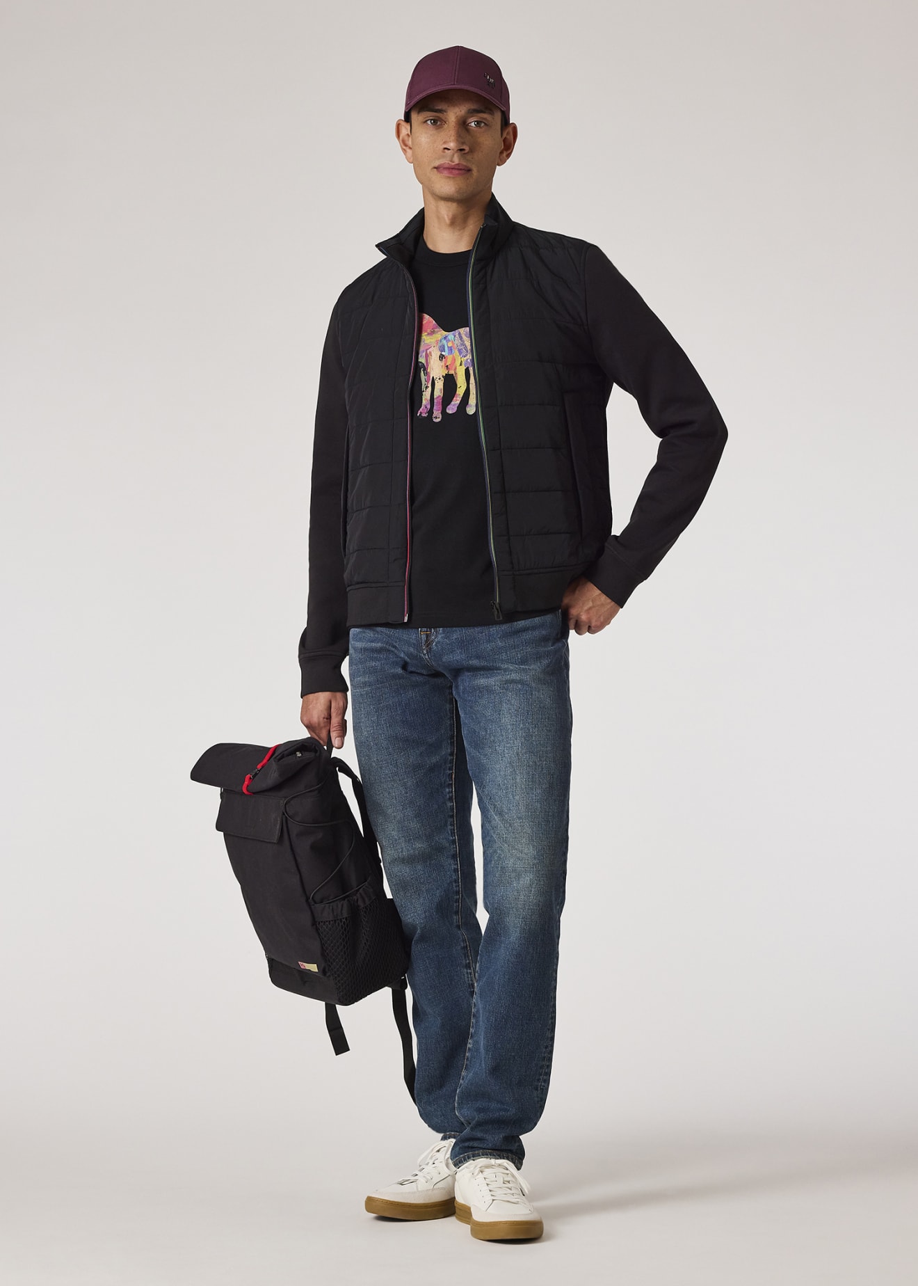 Men's Black 'Sports Stripe' Mixed Media Jacket