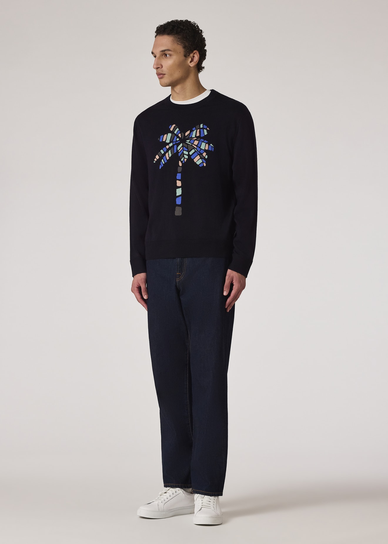 Men's Navy Merino 'Palm Tree' Sweater