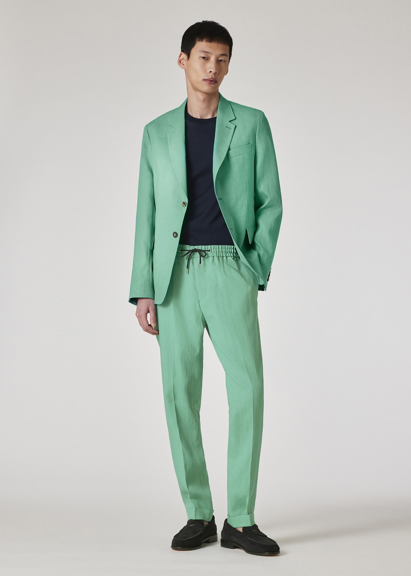 Men's Turquoise Linen Drawstring Trousers