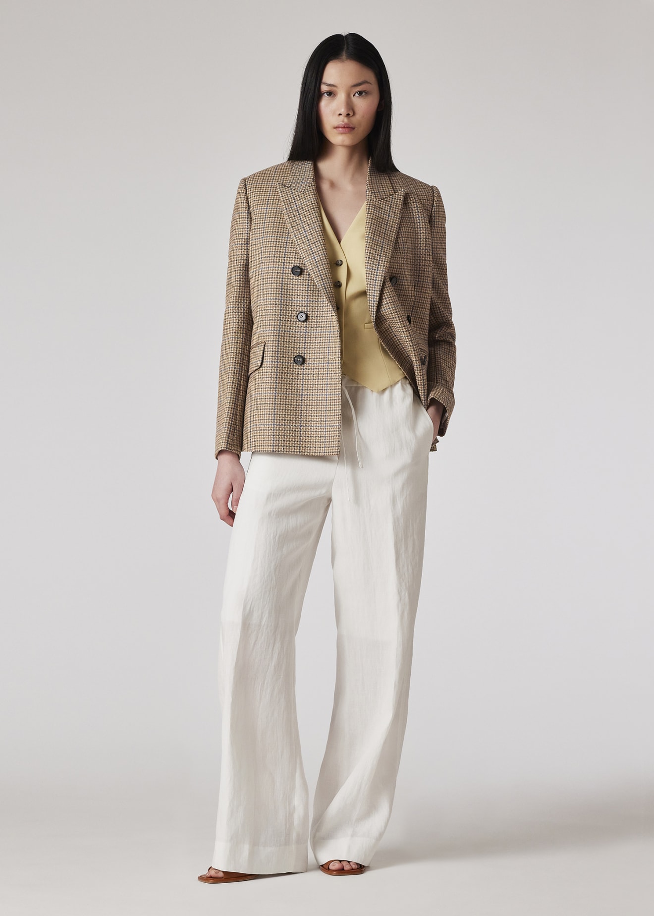Women's Ivory Linen Wide Leg Drawstring Trousers