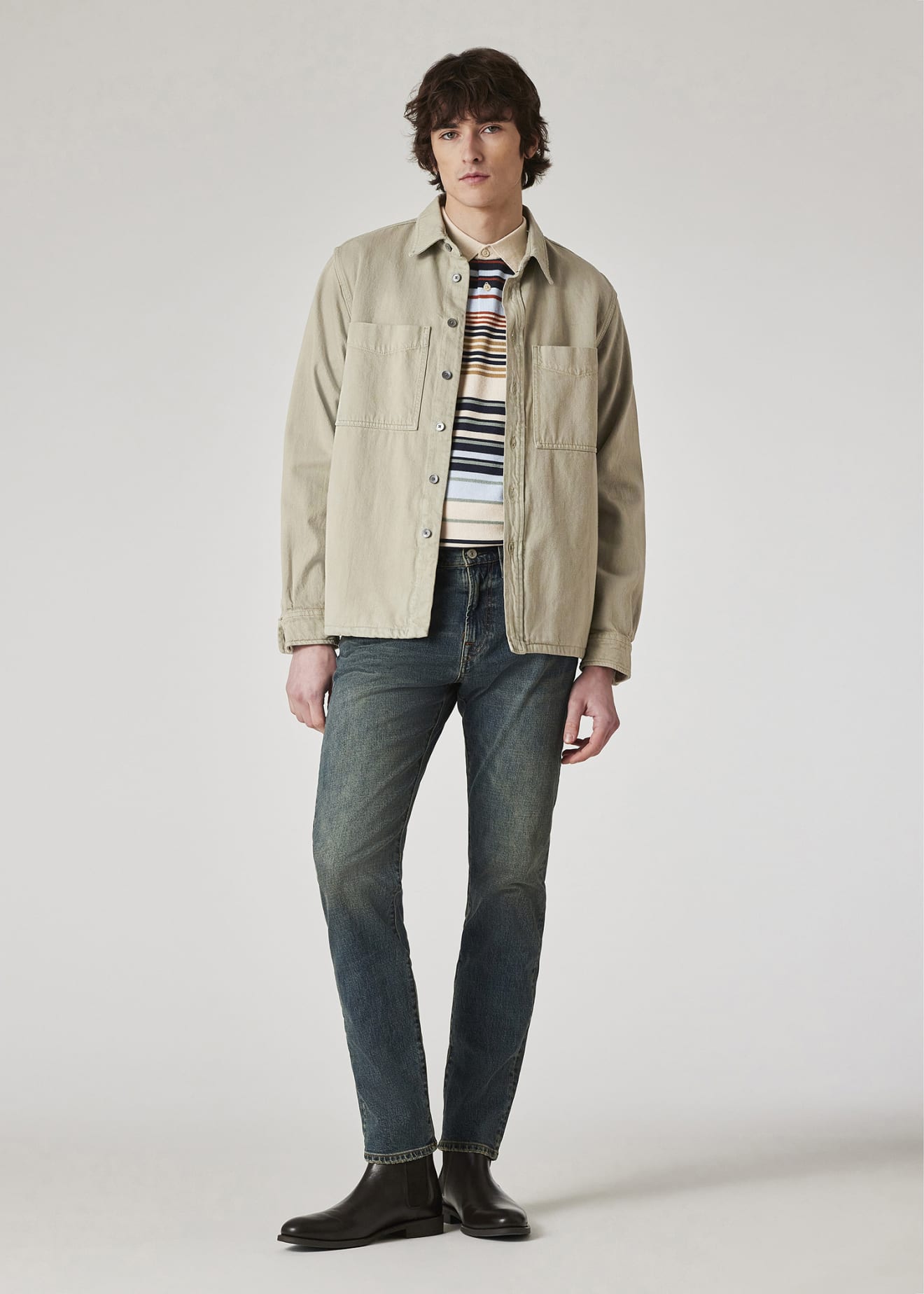 Men's Beige Bleached Denim Shirt Jacket