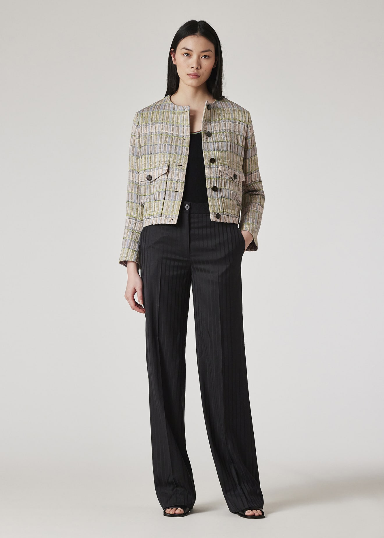 Women's Cotton-Blend Tweed Collarless Jacket