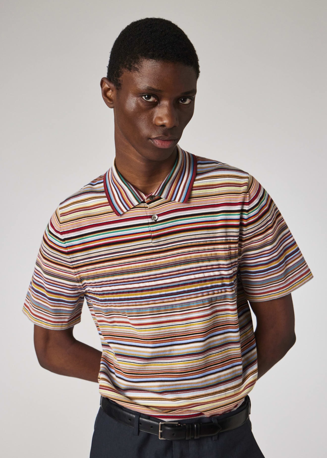 Men's 'Signature Stripe' Knitted Cotton Polo Shirt