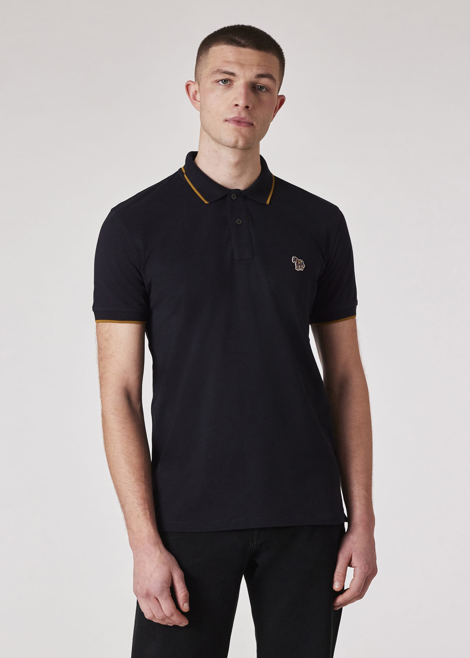 Men's Slim-Fit Dark Navy Zebra Logo Polo Shirt With Mustard Tipping