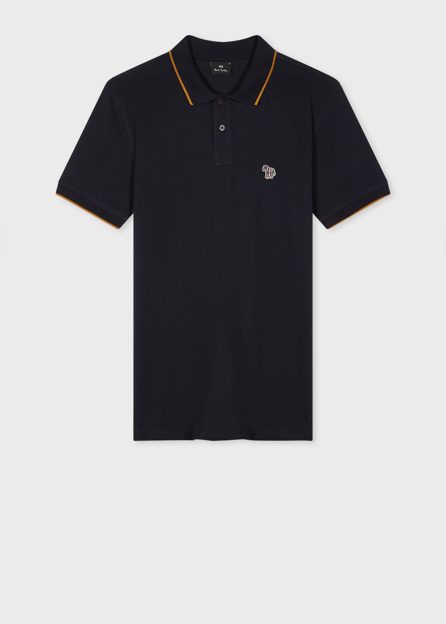 Men's Slim-Fit Dark Navy Zebra Logo Polo Shirt With Mustard Tipping