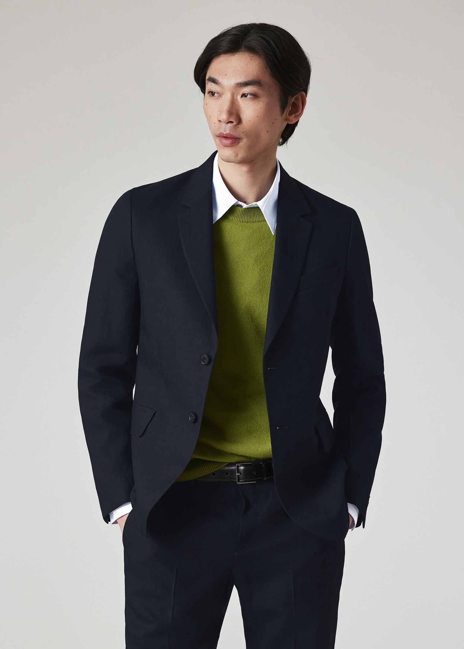 Men's Dark Navy Linen Buggy-Lined Blazer