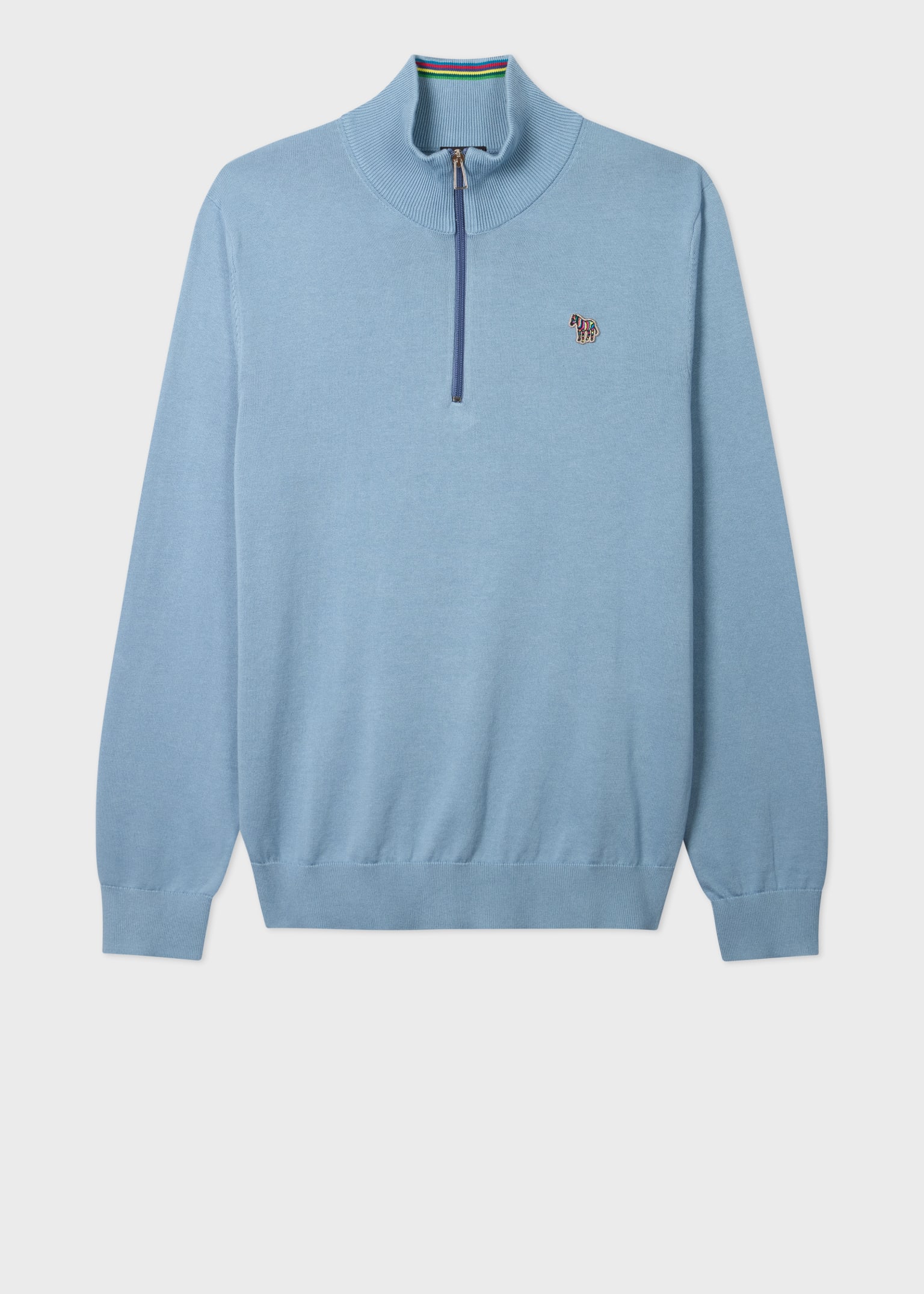 Men's Pale Blue Organic Cotton Half Zip Zebra Logo Sweater