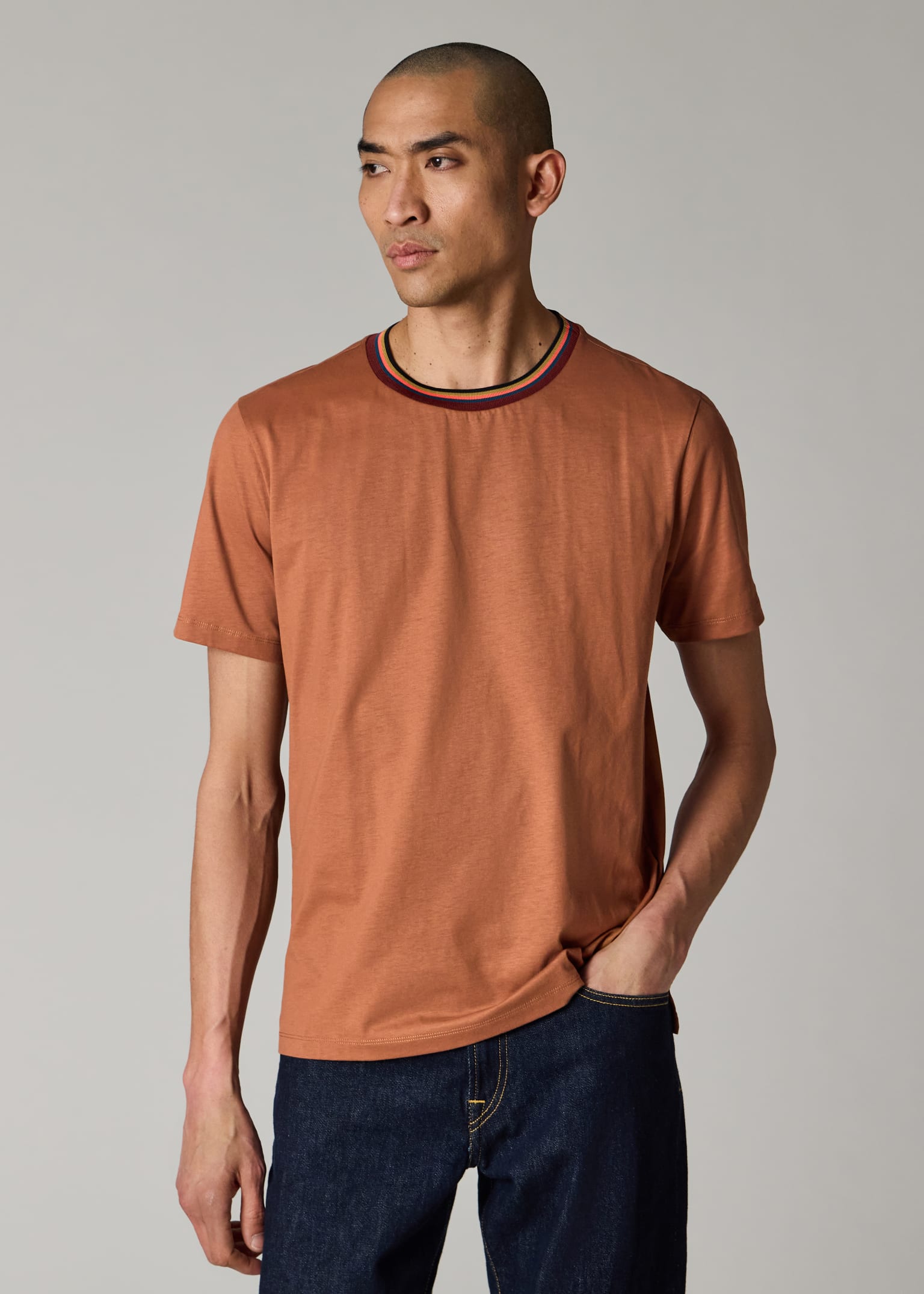 Terracotta 'Artist Stripe' Collar T-Shirt