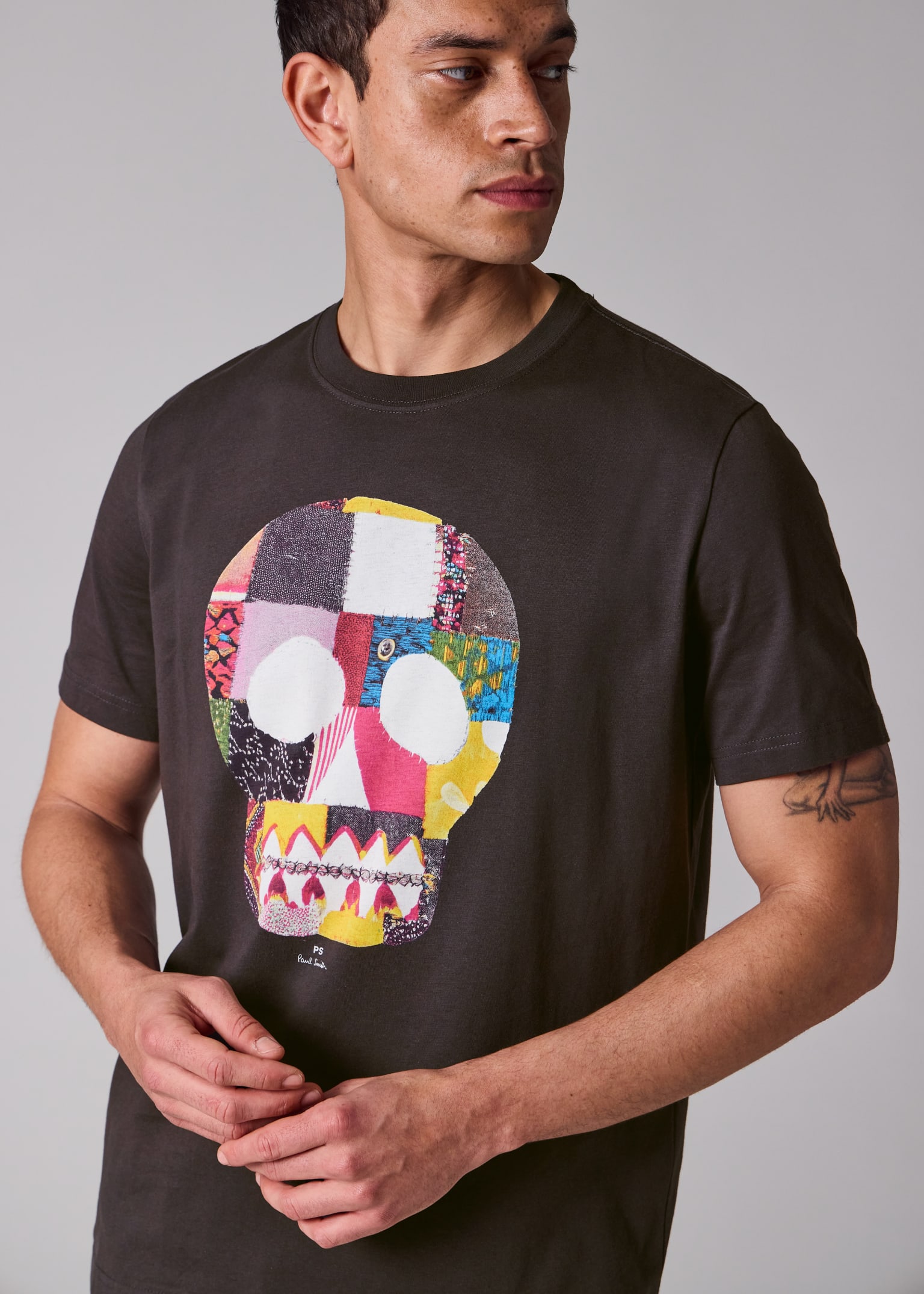 Men's Charcoal Grey 'Fabric Skull' Print T-Shirt