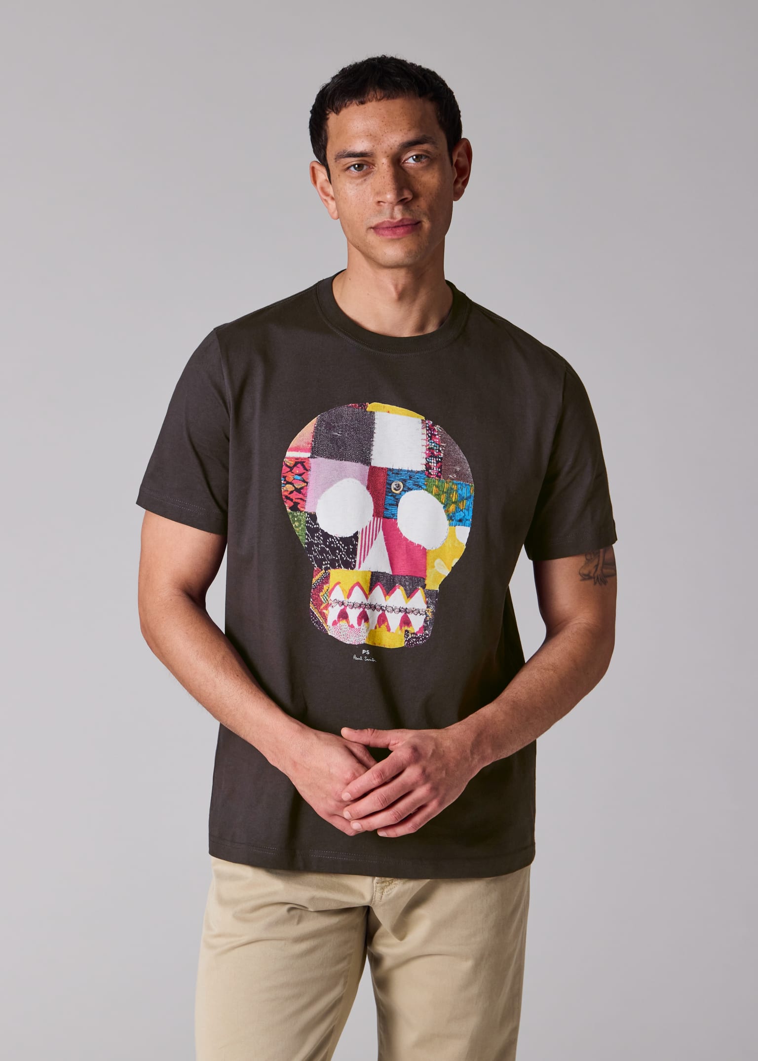 Men's Charcoal Grey 'Fabric Skull' Print T-Shirt