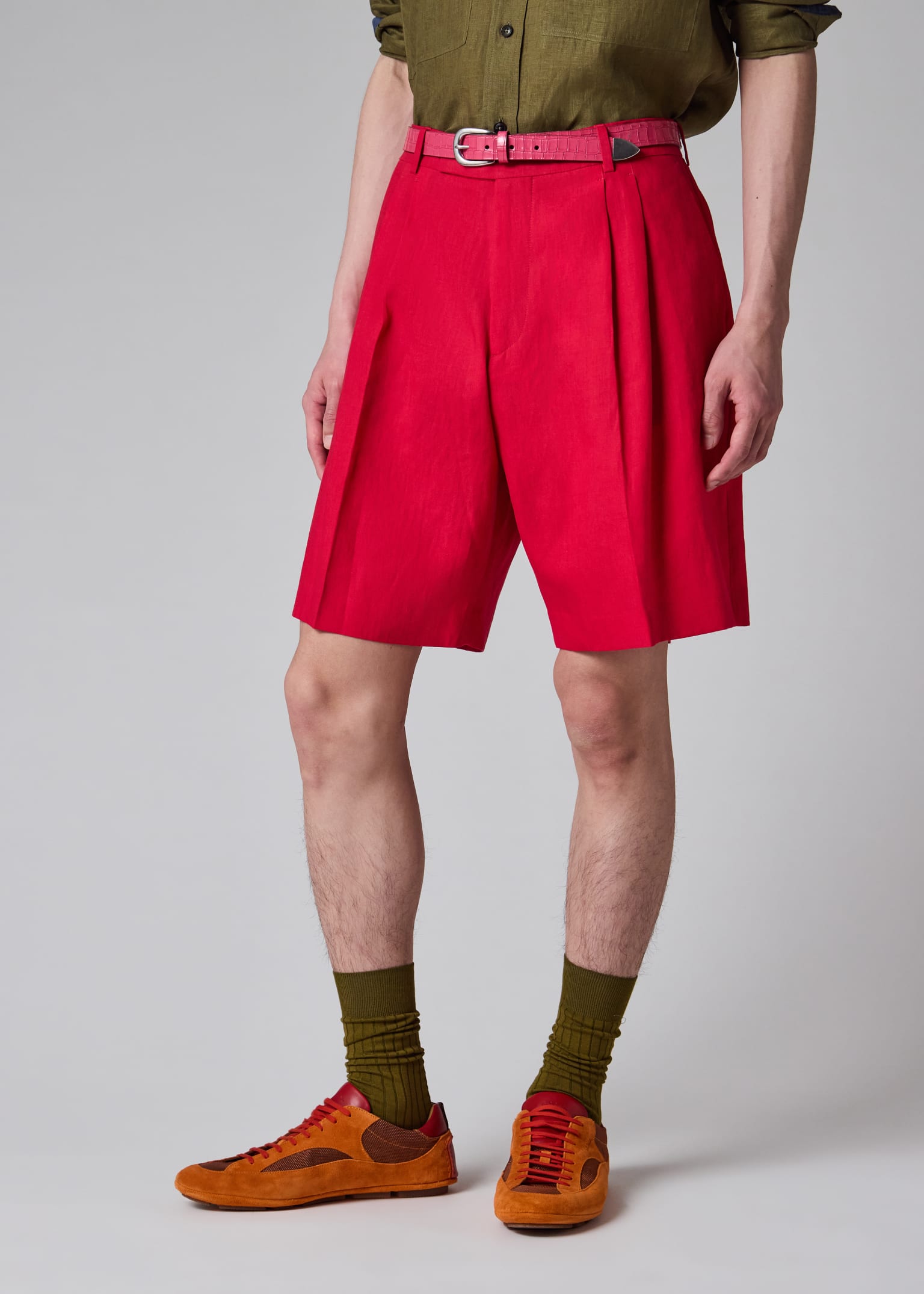 Men's Fuchsia Linen Tailored Shorts