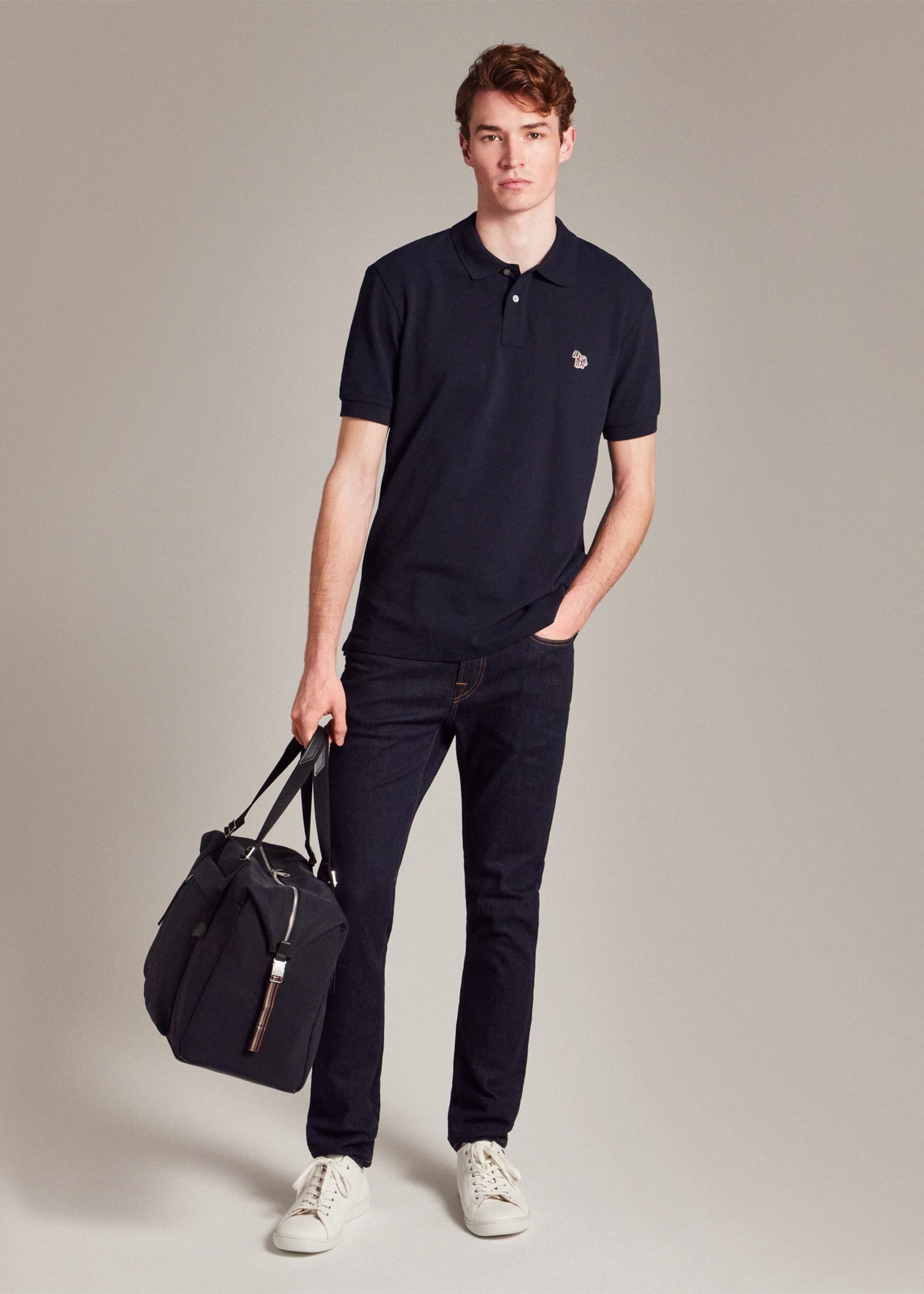 Men's Dark Navy Cotton-Piqué Zebra Logo Polo Shirt