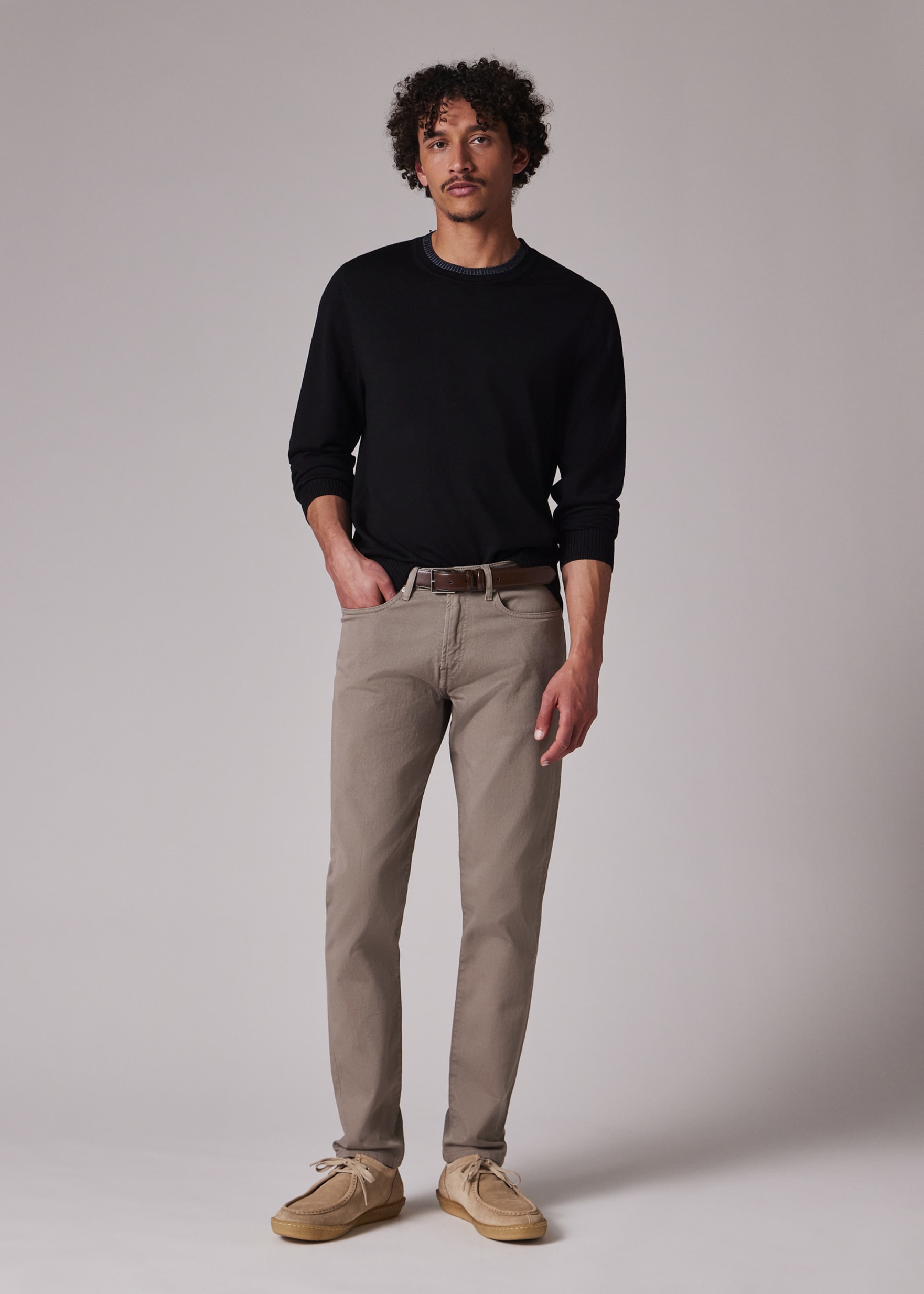 Men's Black Merino Wool Contrast-Collar Sweater