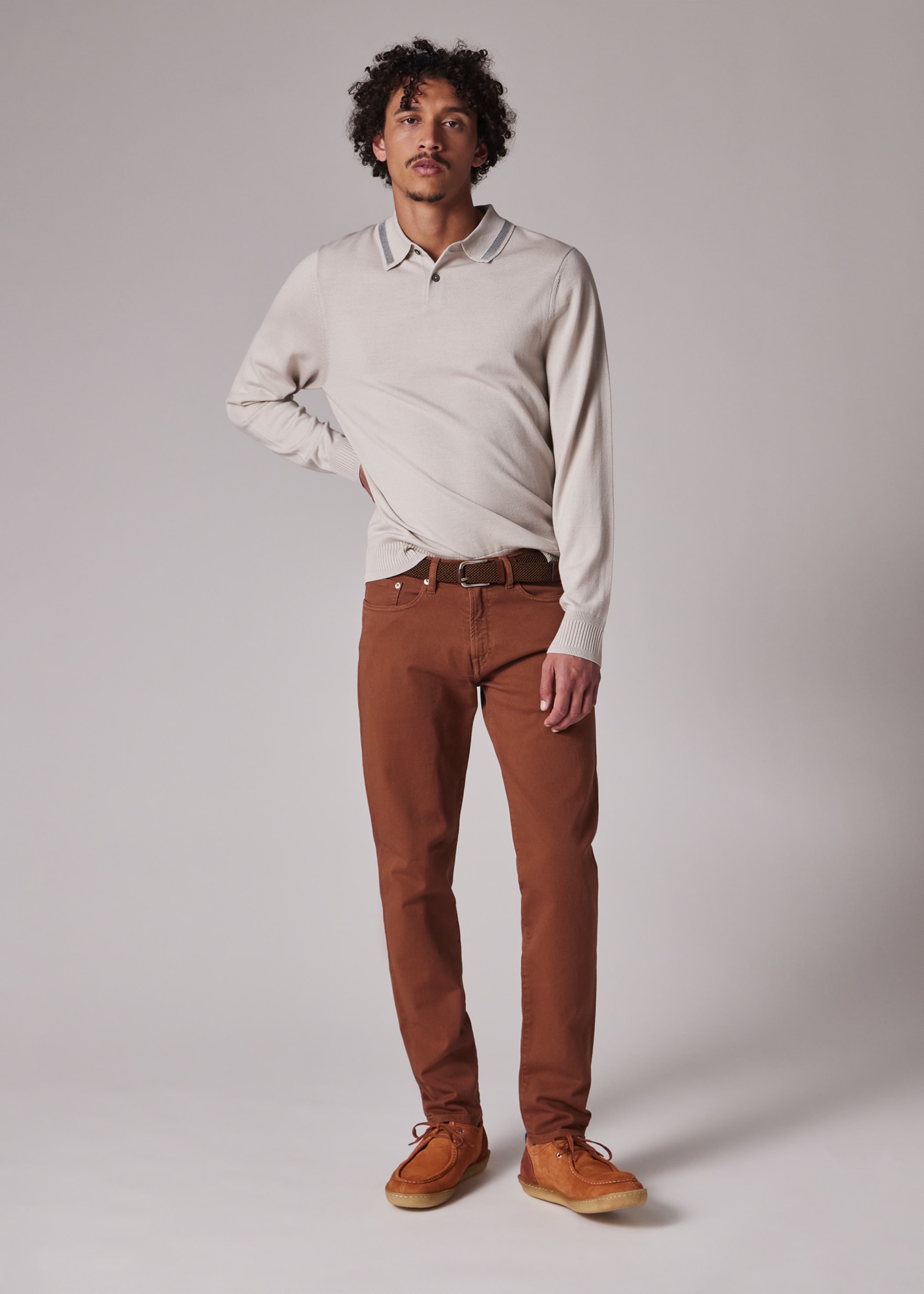 Men's Tapered-Fit Rust Garment-Dyed Organic Cotton-Stretch Jeans