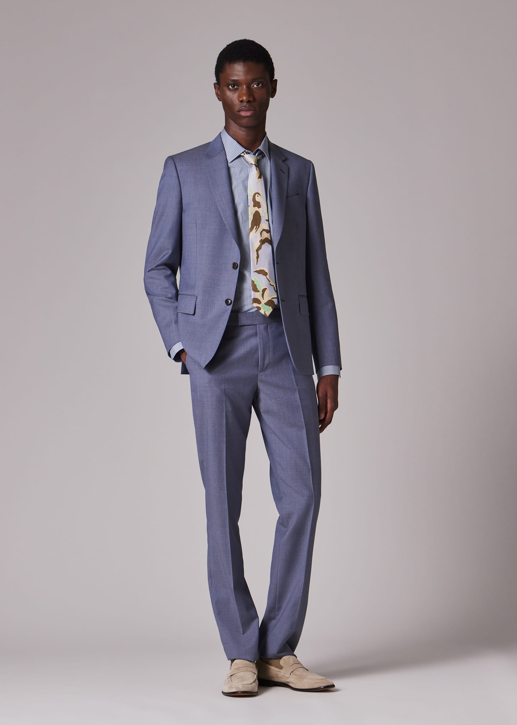 Men's Tailored-Fit Blue Marl Tropical Wool Suit