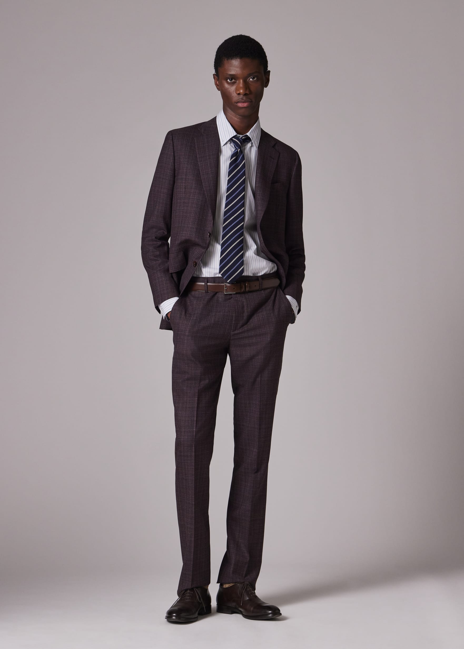 Men's Burgundy Check Tropical Wool Suit