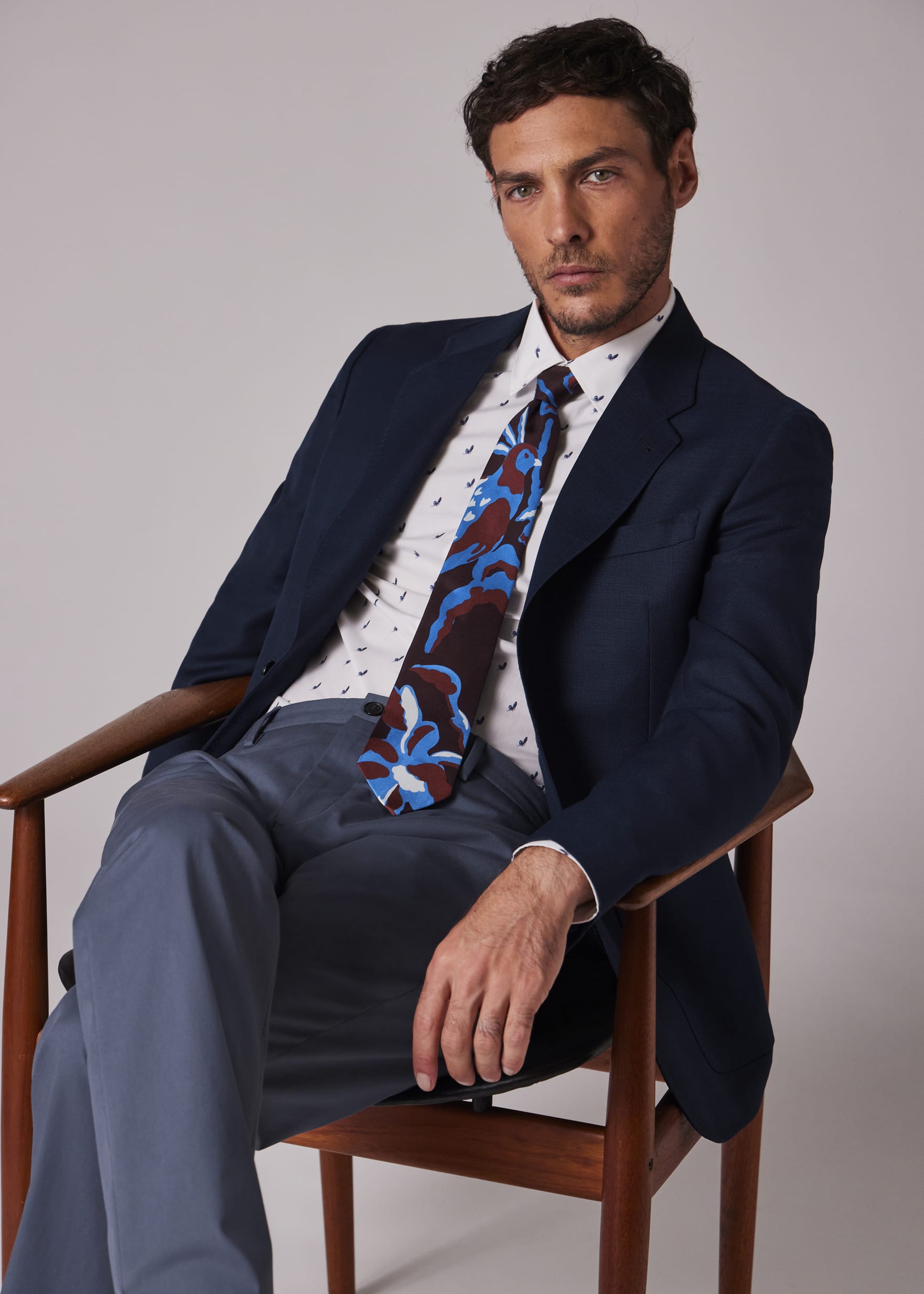 Men's Tailored-Fit Navy Wool Hopsack Buggy-Lined Blazer