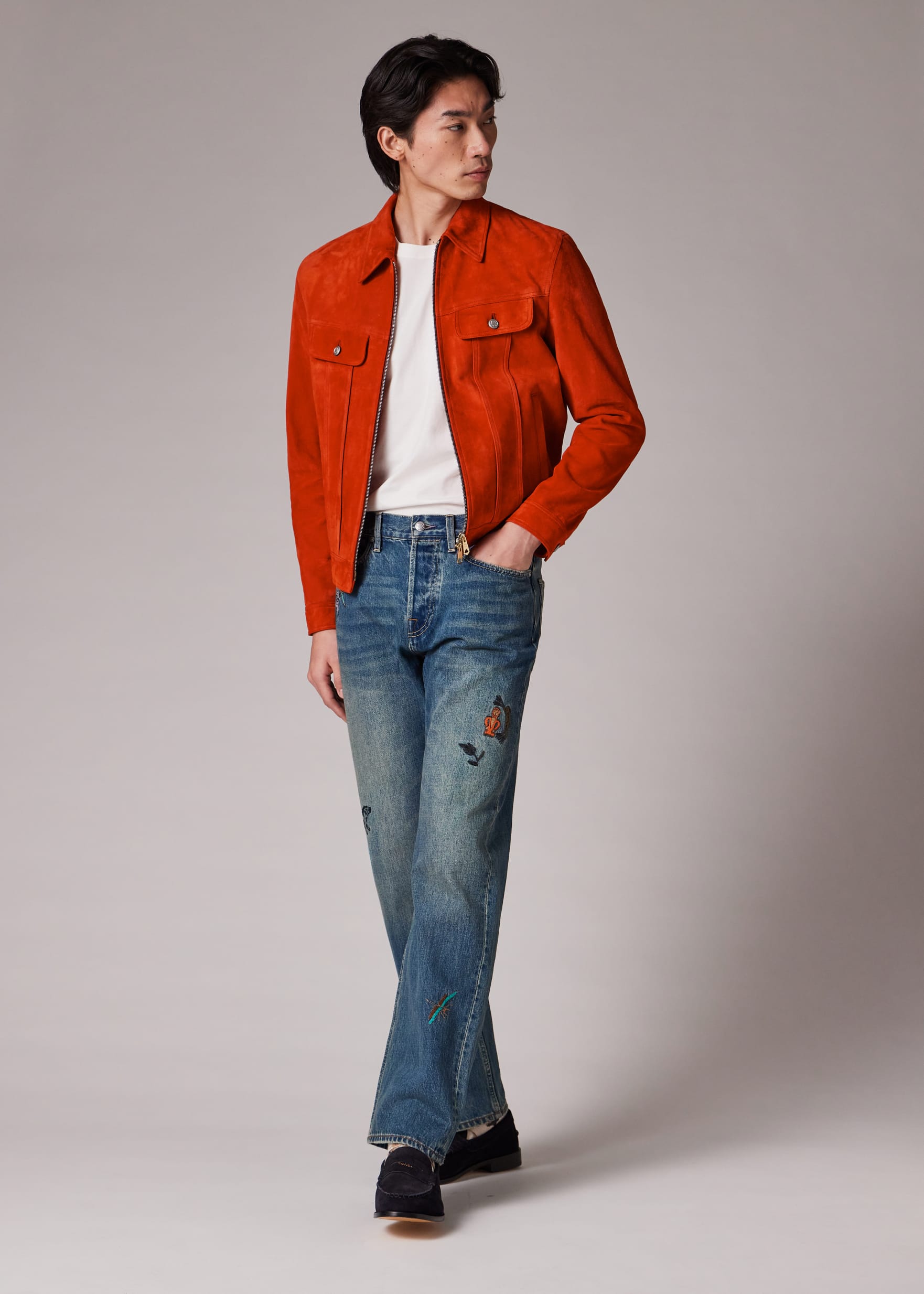 Men's Burnt Orange Suede Trucker Jacket