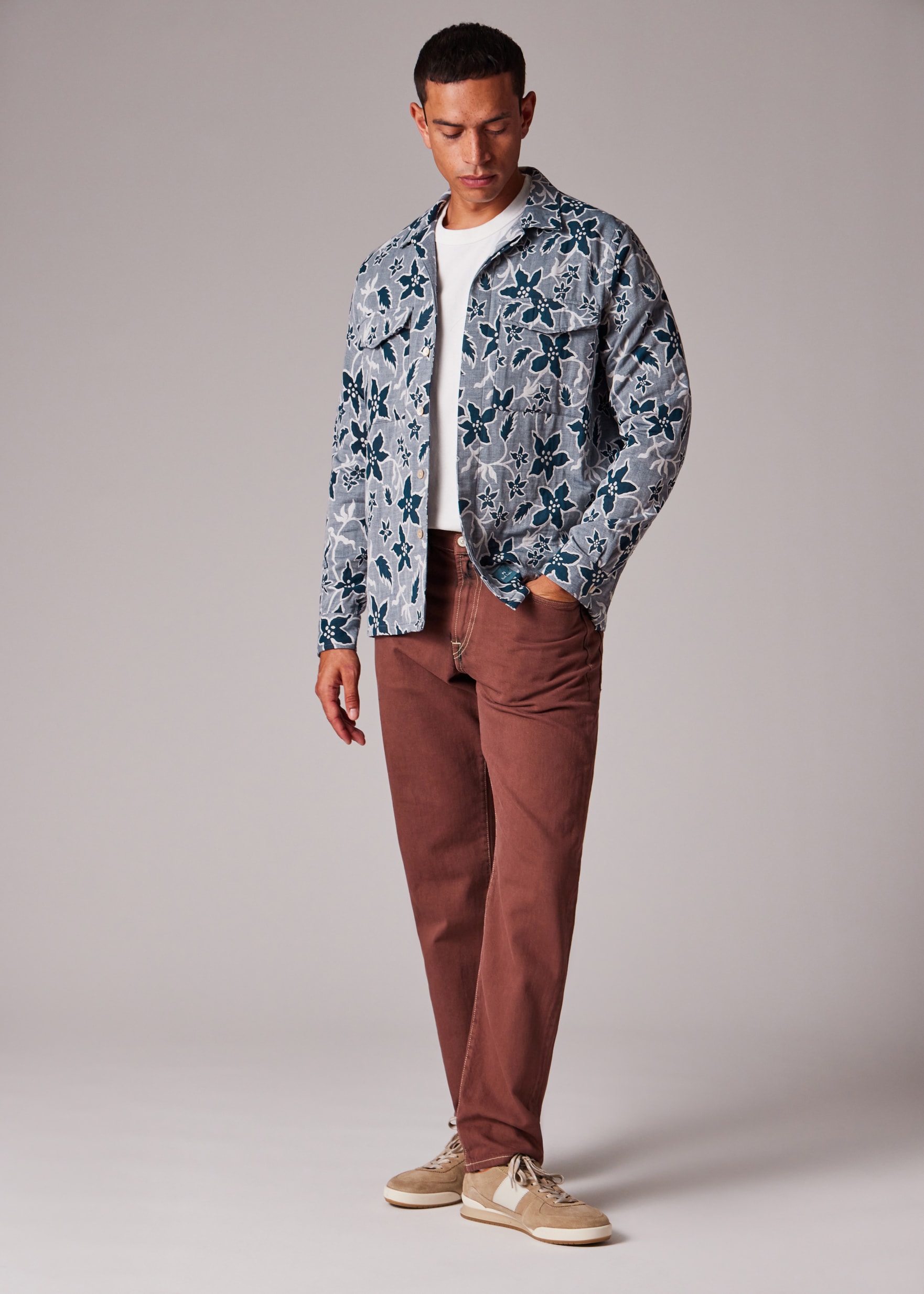 Men's Blue Floral Double-Face Cotton Shirt