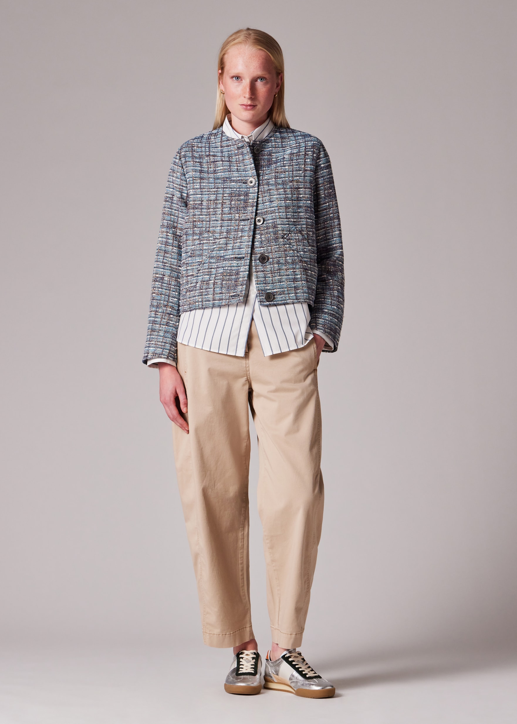 Women's Blue Textured Weave Jacket