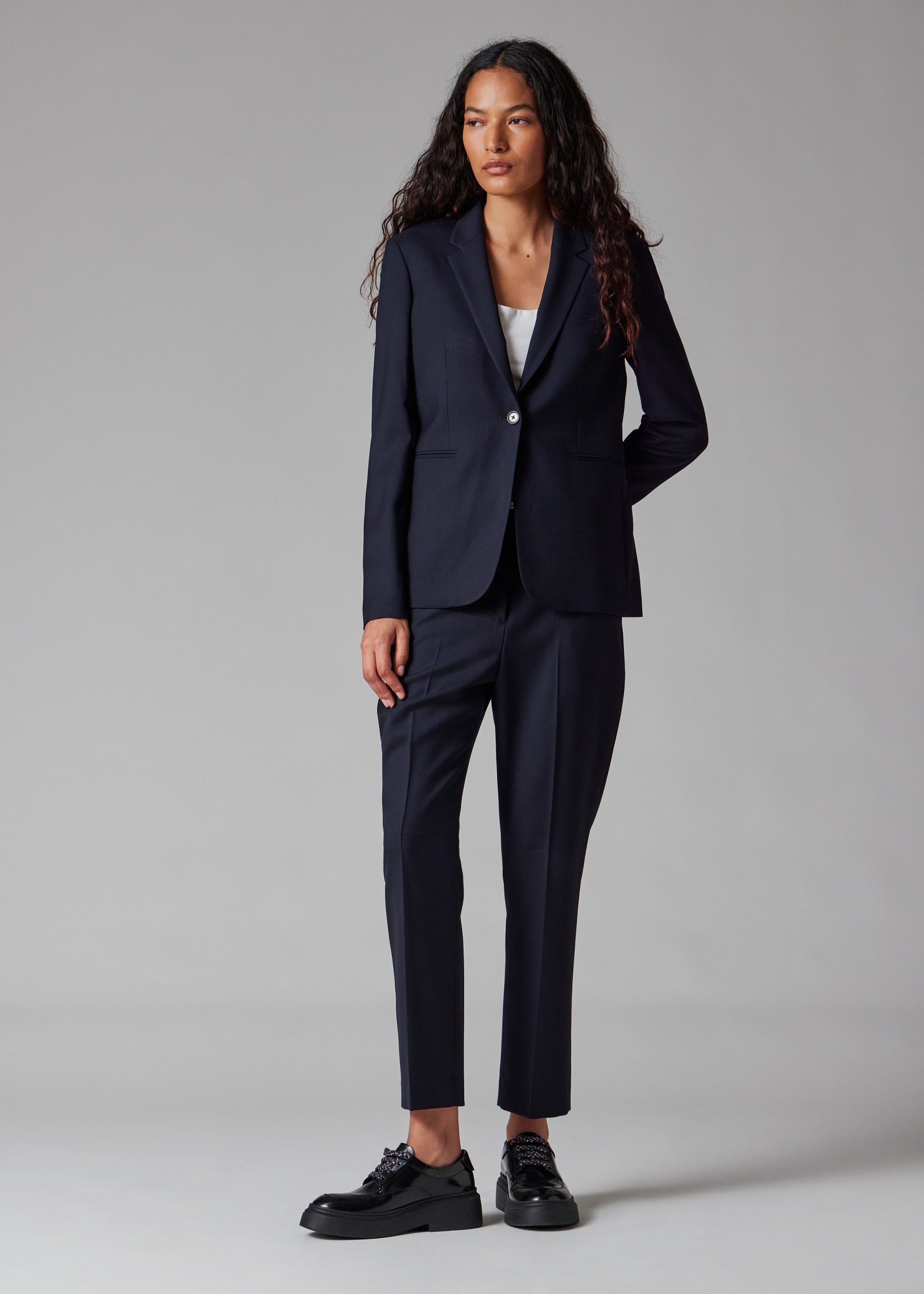 A Suit To Travel In - Women's Navy One-Button Wool Blazer