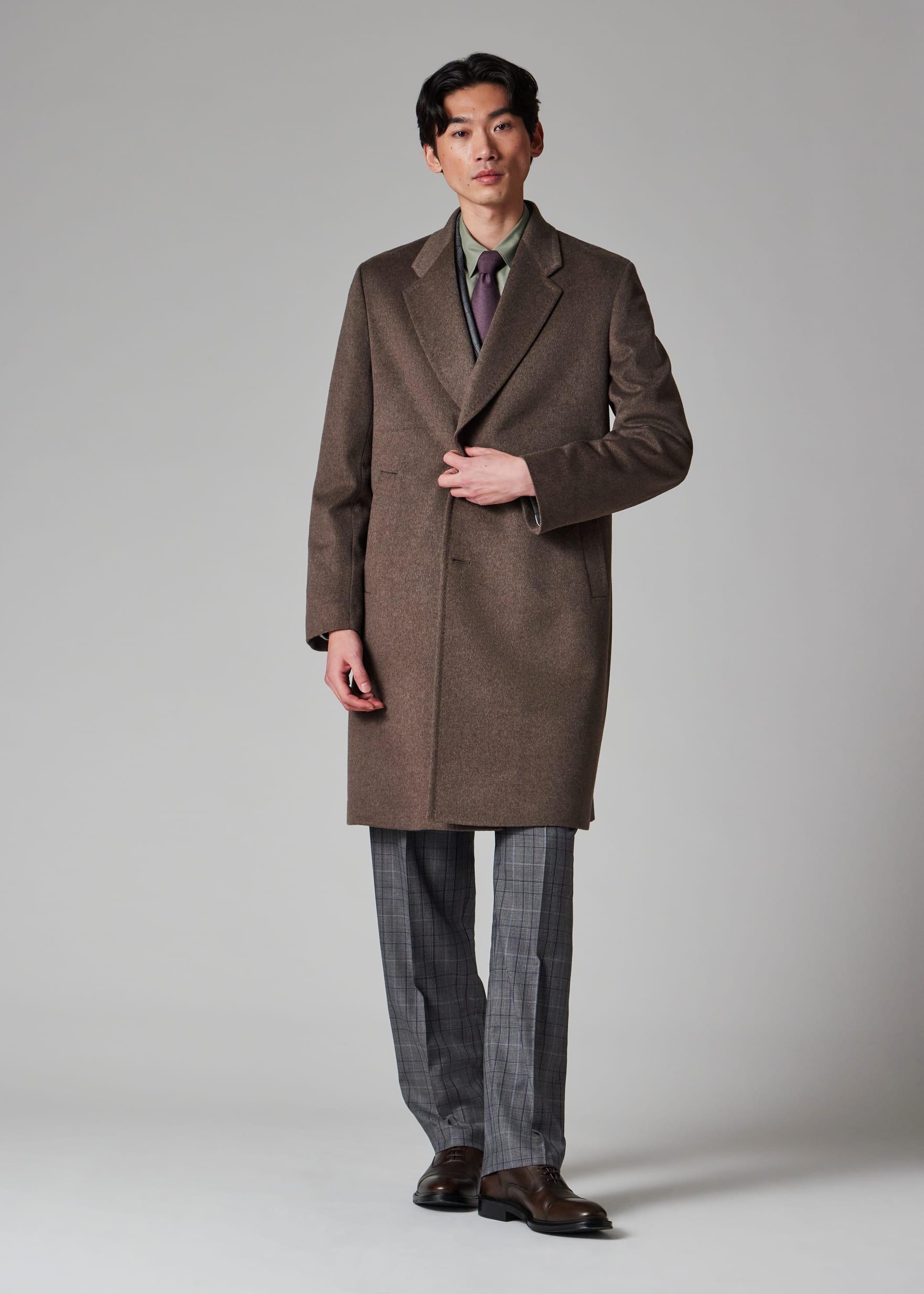 Men's Taupe Wool-Cashmere Overcoat
