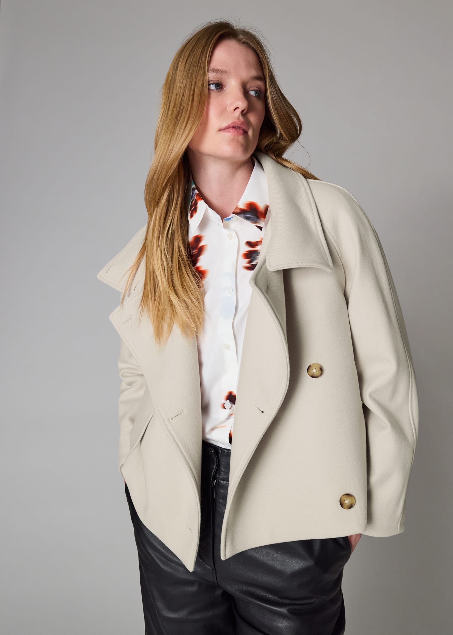 Women's Wool-Blend Cream Short Jacket