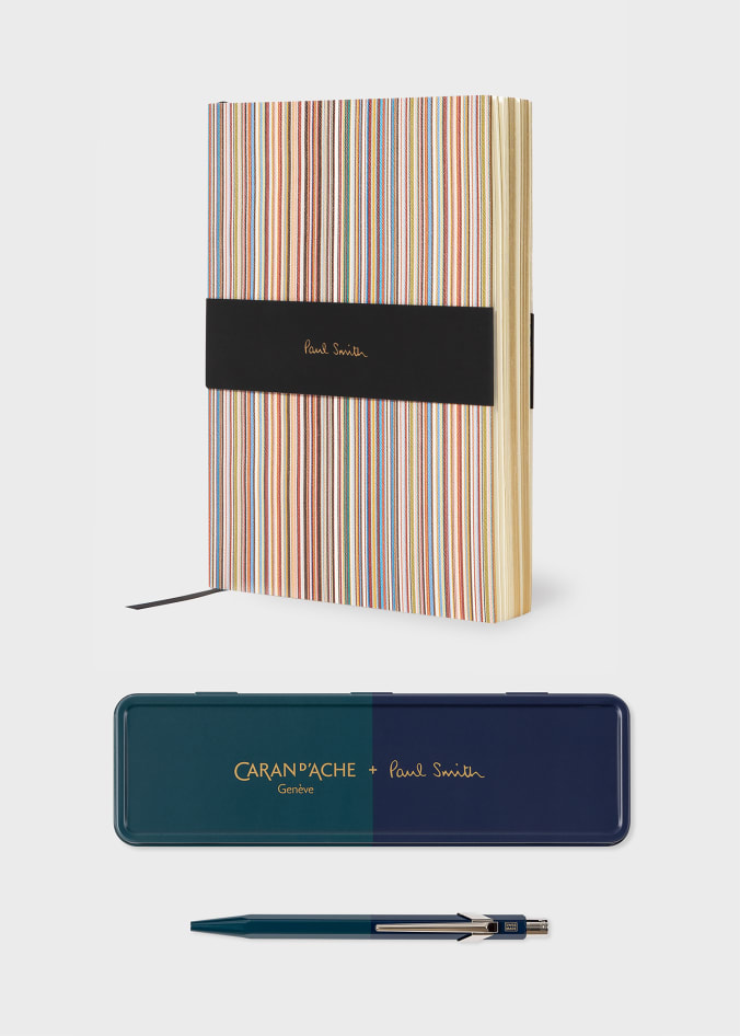 Signature Stripe Notebook & Caran d'Ache Two-Tone Pen Gift Set