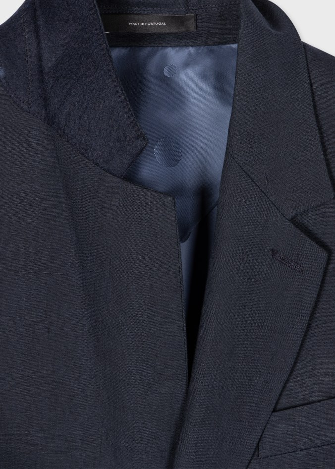 Tailored-Fit Navy Linen Buggy-Lined Suit