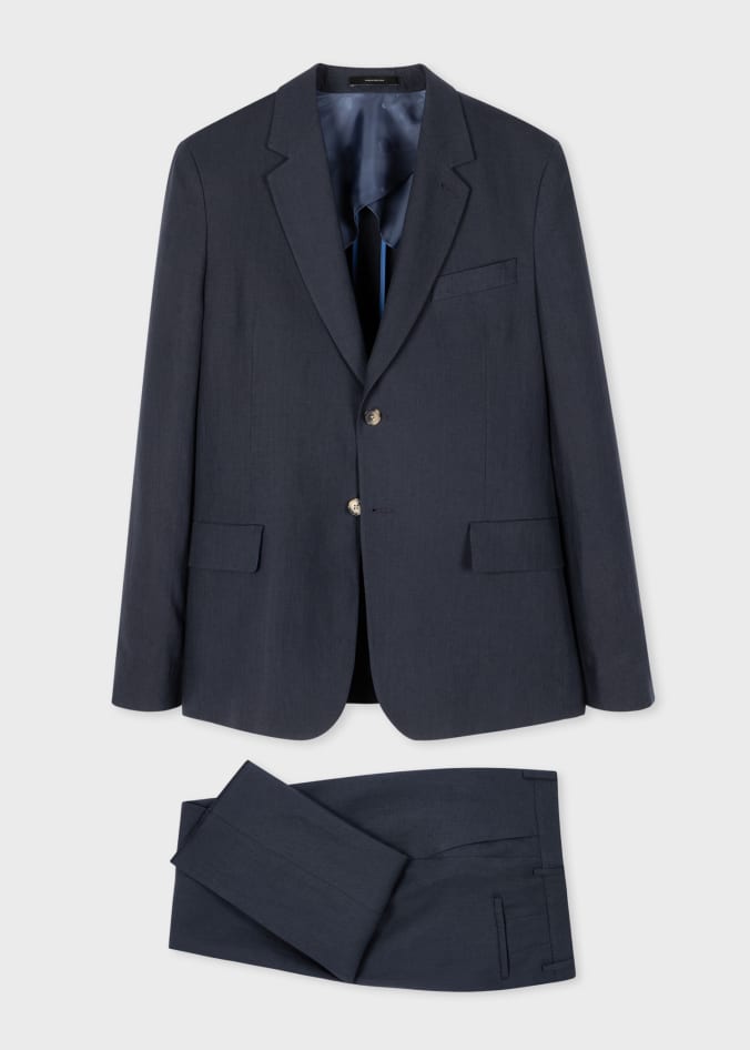 Tailored-Fit Navy Linen Buggy-Lined Suit