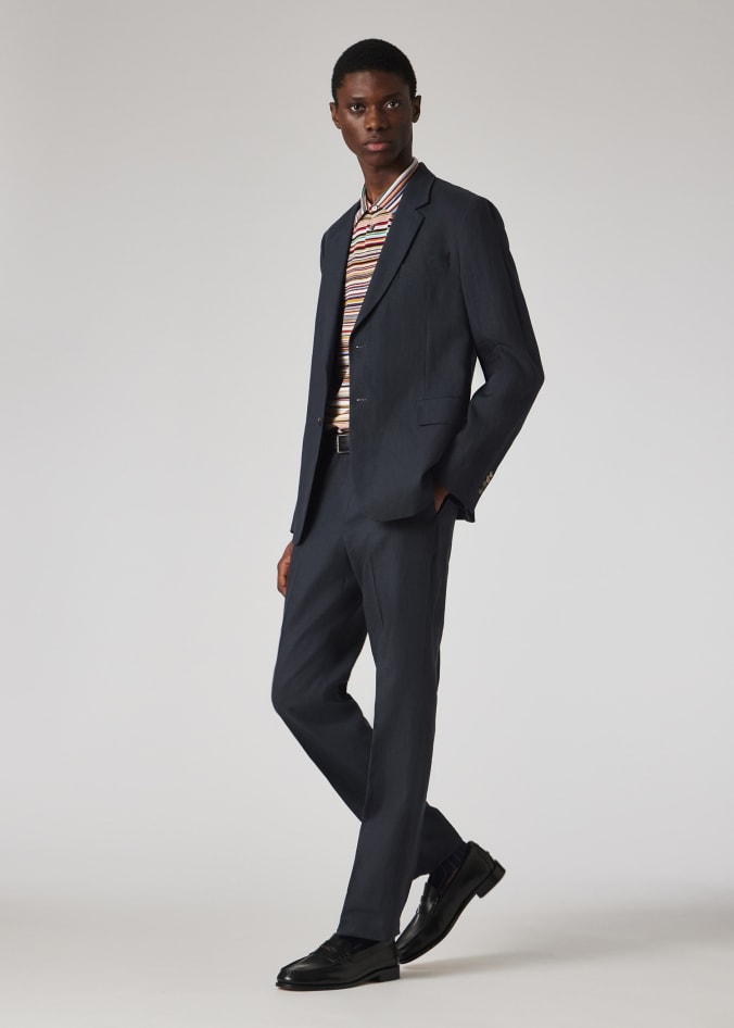 Tailored-Fit Navy Linen Buggy-Lined Suit