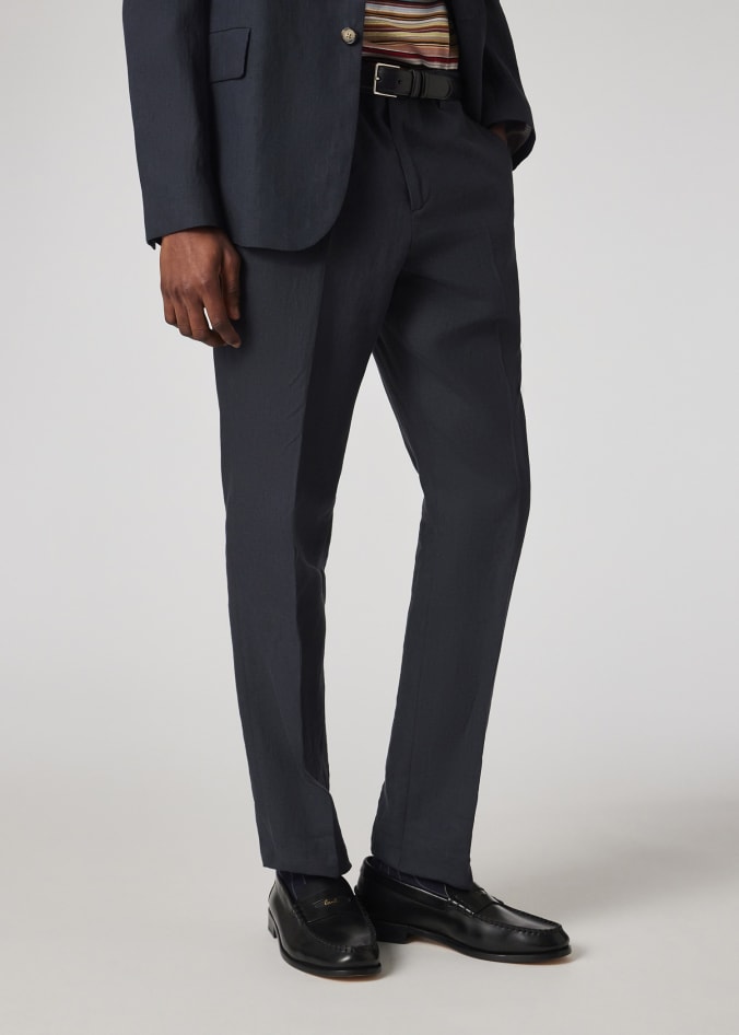 Tailored-Fit Navy Linen Buggy-Lined Suit