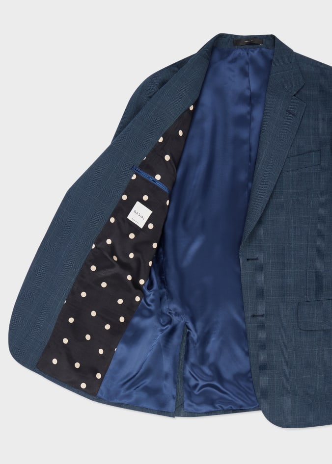 Tailored-Fit Petrol Blue Check Wool Suit